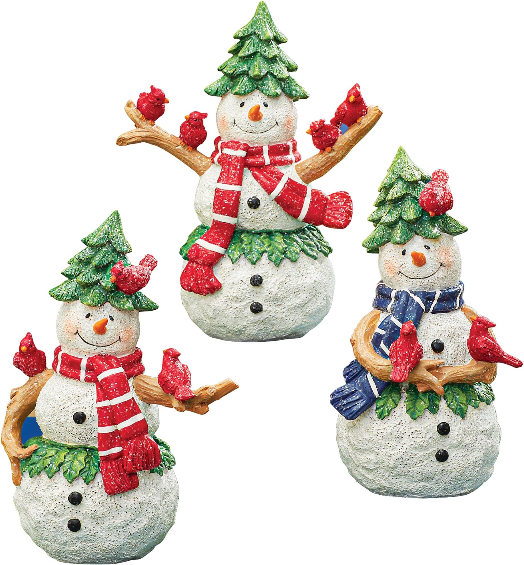 Amazon.com: Collections Etc Festive Tree Snowmen Holiday Figurines ...