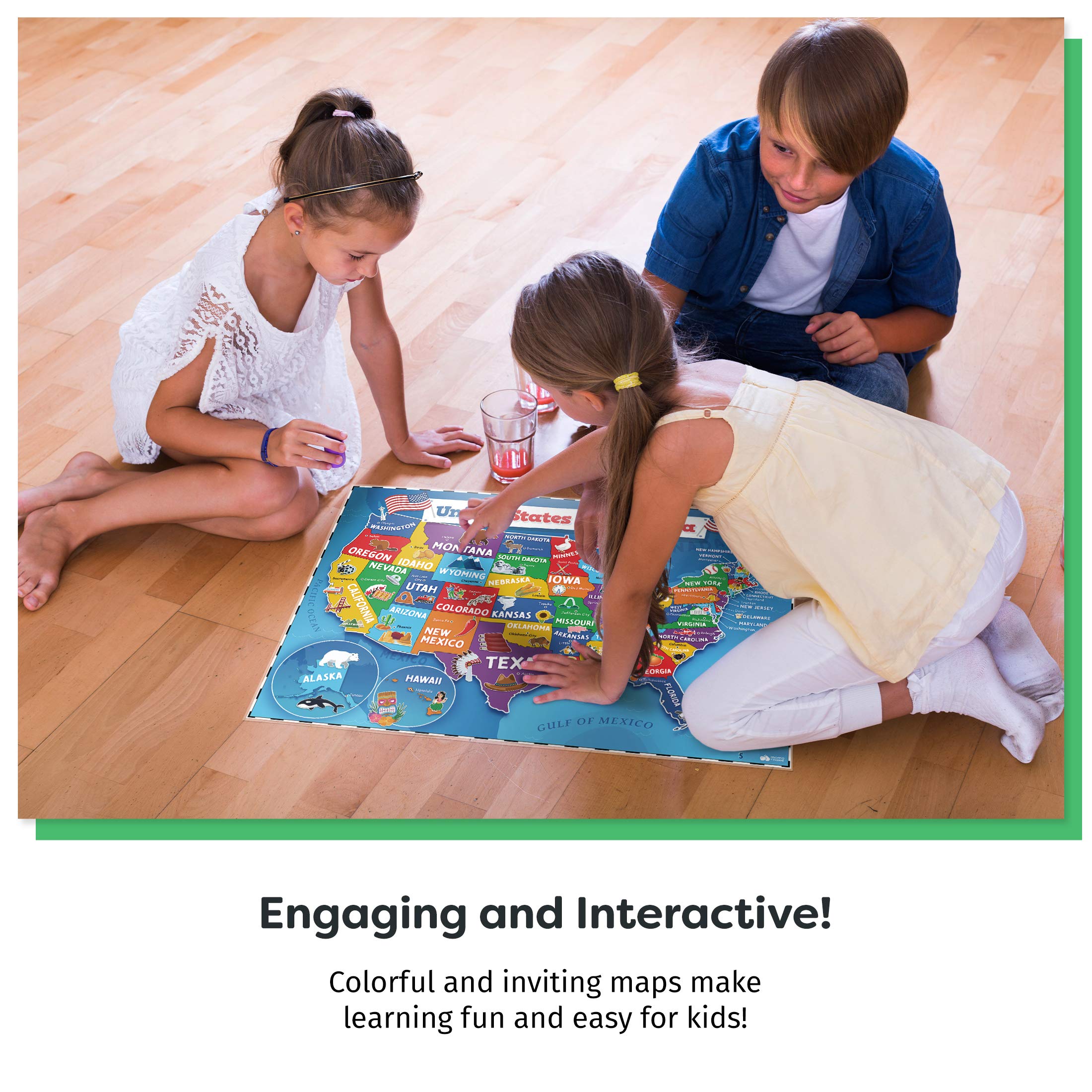 Buy United States & World Map Poster for Kids - 2 Pc - 24 x 18 Inch ...