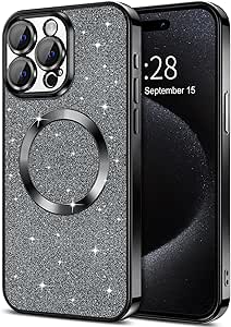 Amazon.com: Hython for iPhone 15 Pro Case Glitter, Clear Magnetic Phone Cases with Camera Lens ...