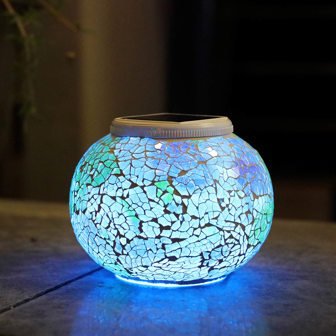 WSgift Color Changing Solar Powered Glass Mosaic Ball Led Garden Lights ...