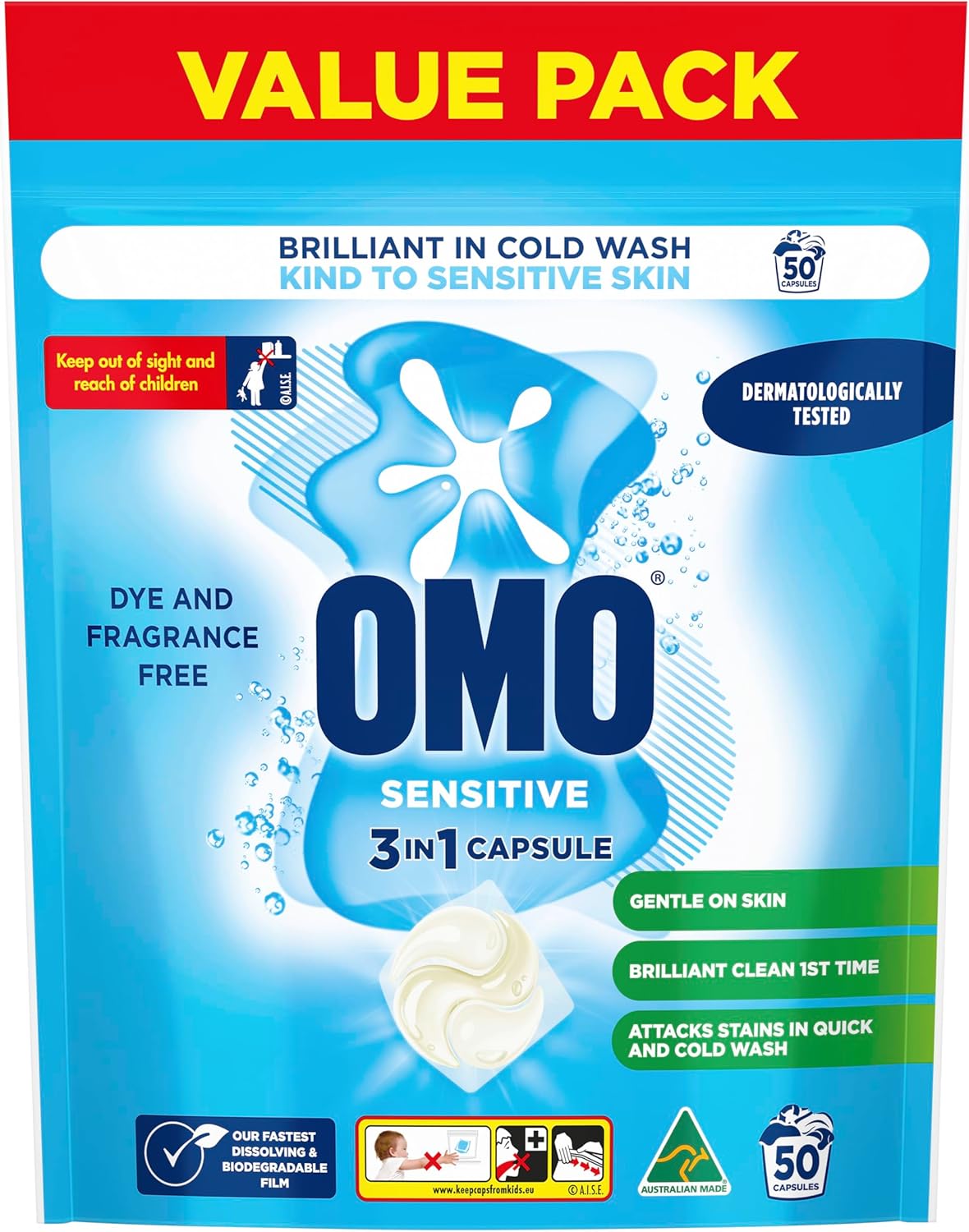 OMO Laundry Capsules 3 in 1 Sensitive, 50 Pack : Amazon.com.au: Automotive