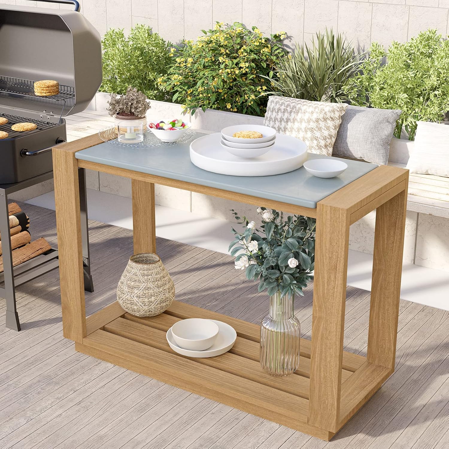 Amazon.com : HOMPUS Outdoor Bar Table with Storage Shelf, 2-Tier Patio ...