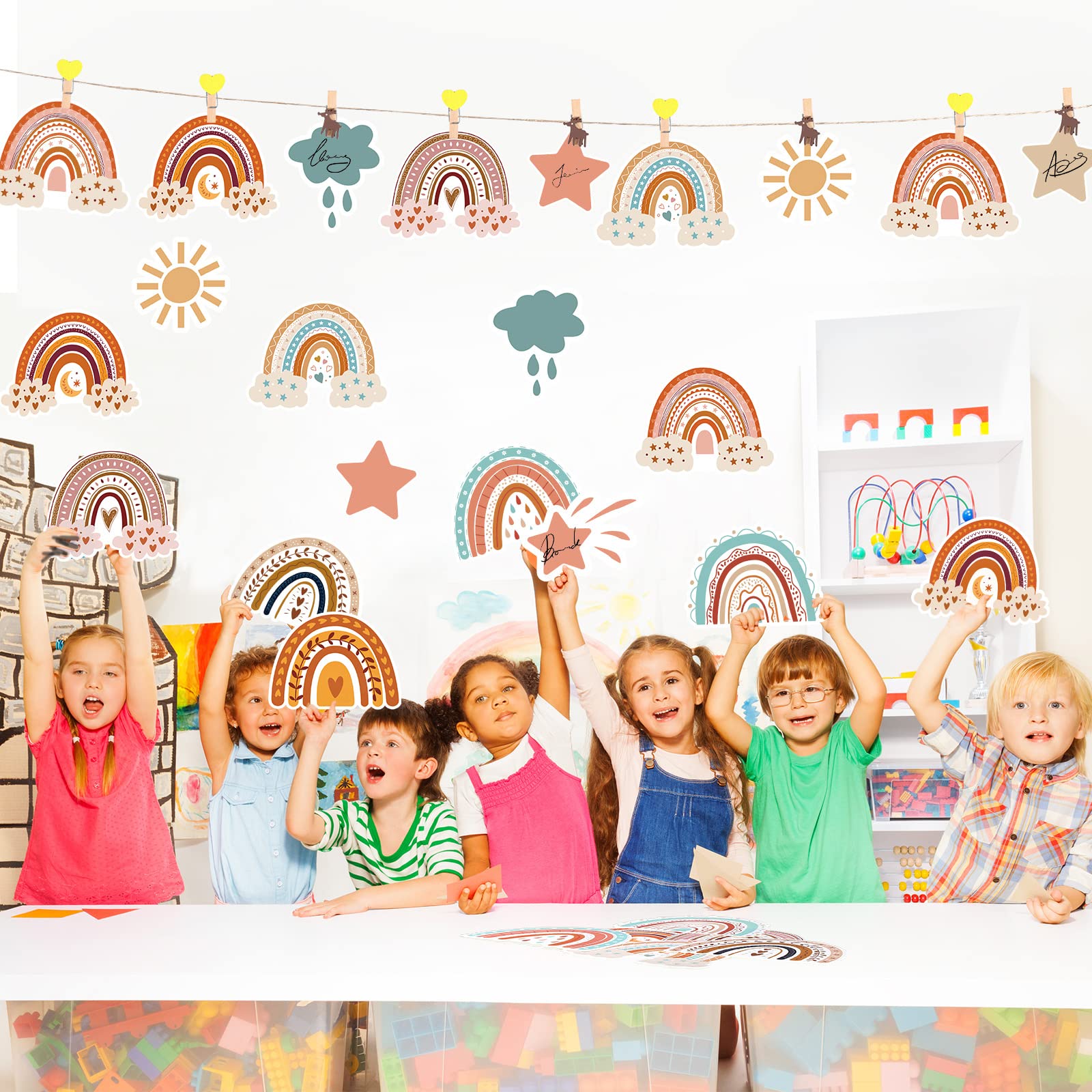 Snapklik.com : 90 Pieces Rainbow Classroom Decor Boho Bulletin Board ...