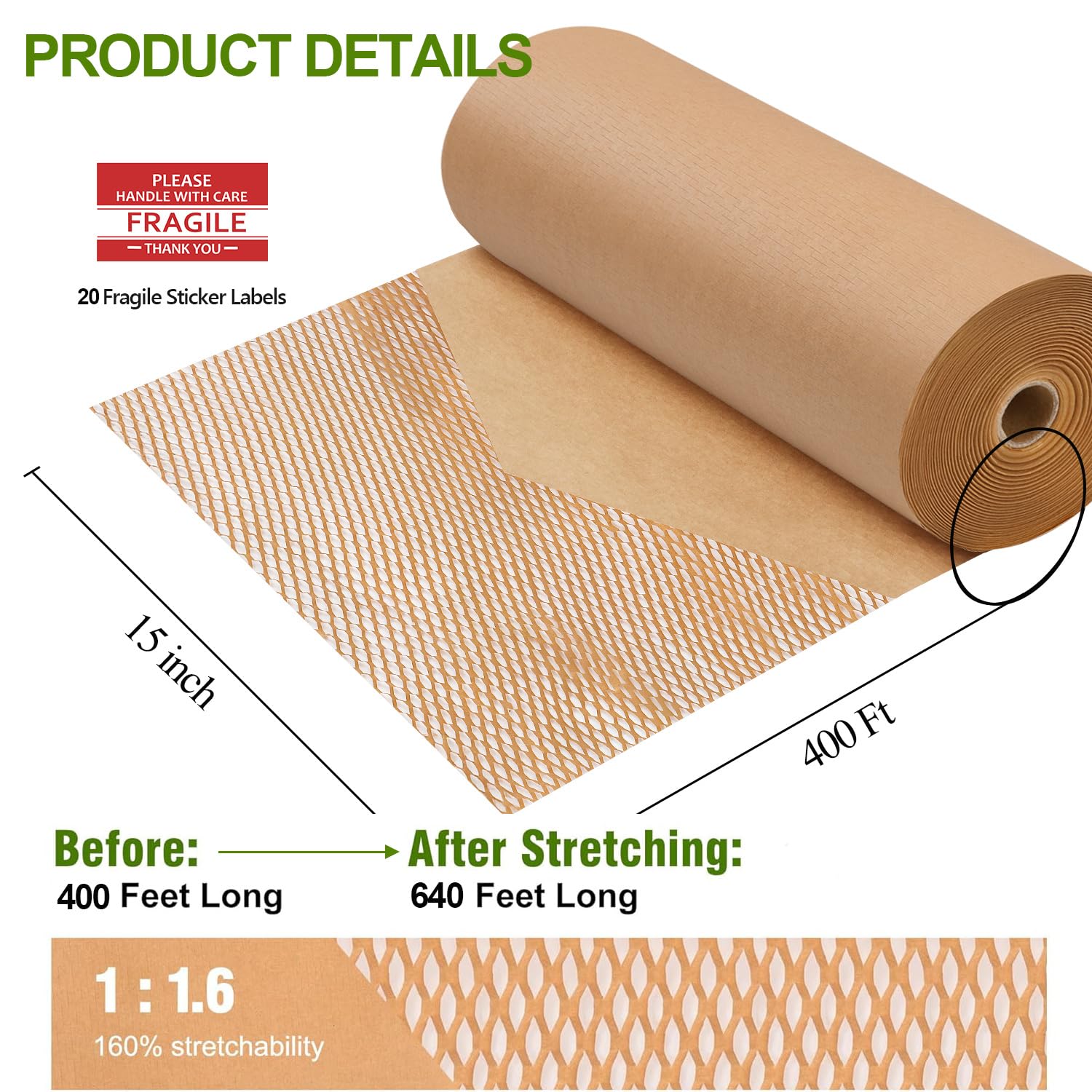 Snapklik.com : Honeycomb Packing Paper Wrap 15"x400 Sustainable ...