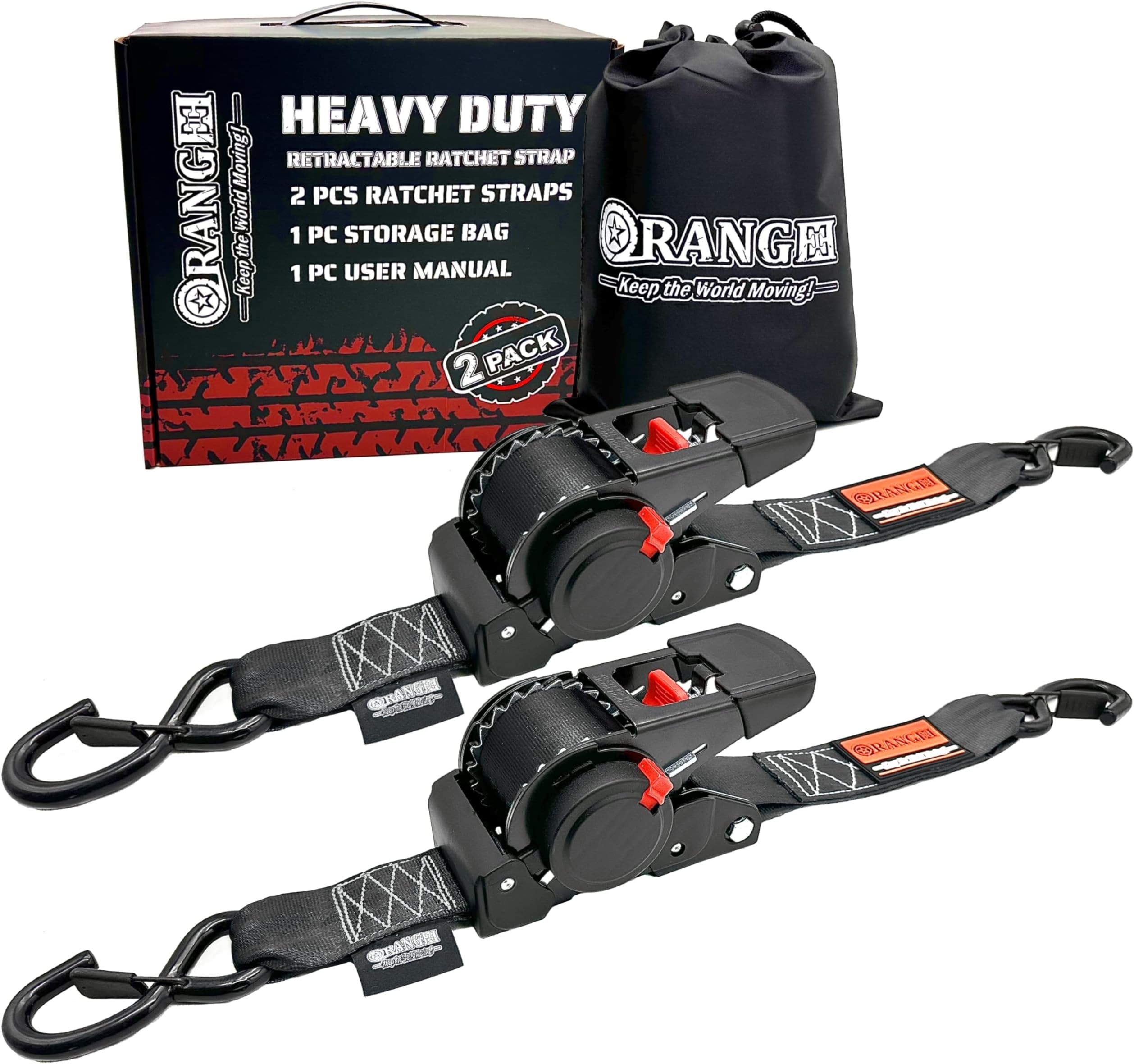 Amazon.com: ORANGEE 2 Pack Heavy Duty Auto Retractable Ratchet Strap ...