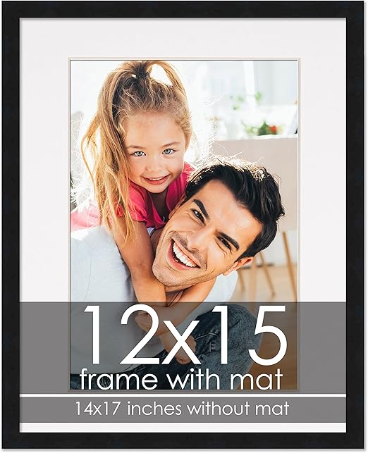 Amazon.com - 12x15 Frame with Mat - Black 14x17 Frame Wood Made to ...