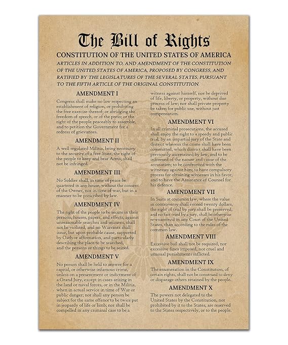 16x 24" Constitution of the USA; Bill of Rights Poster Large - Unframed ...