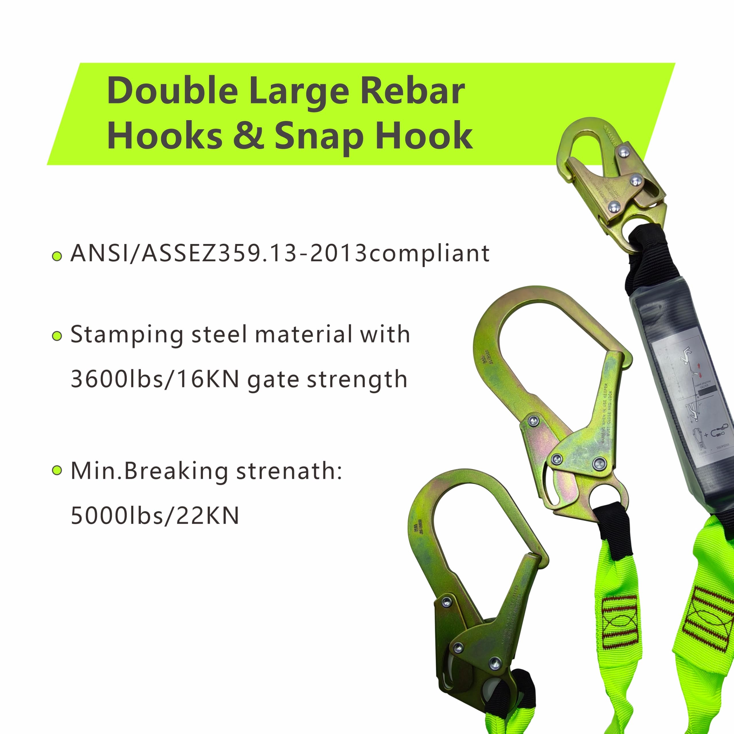 Snapklik.com : Yuneme 6FT Double Leg Internal Shock Absorber Safety ...