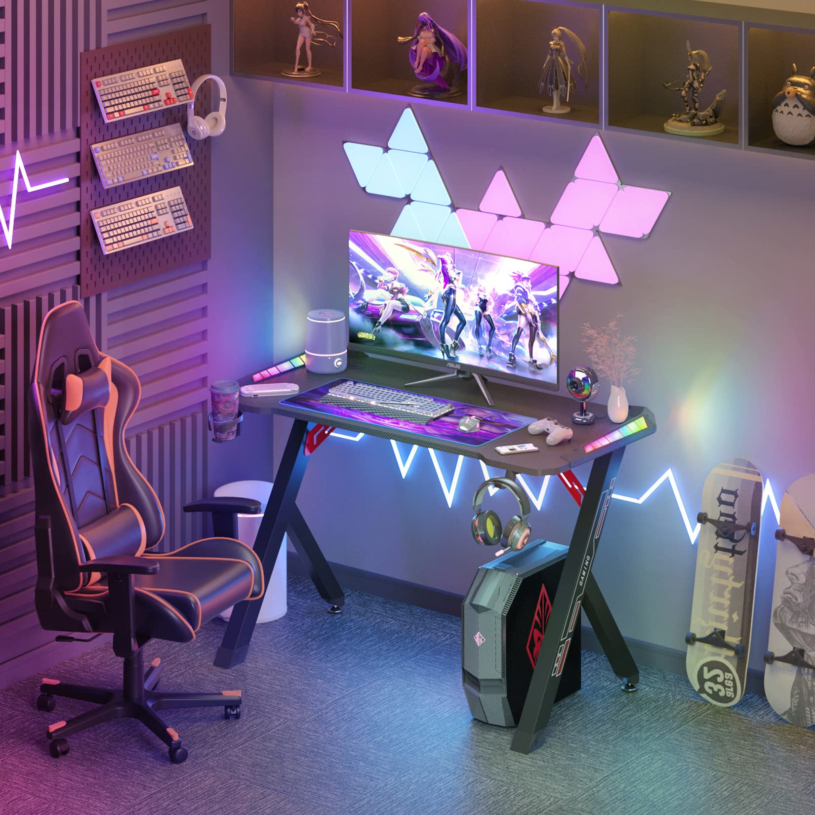 Tribesigns Double Gaming Desk With Hutch Monitor Stand Riser, 102-Inch ...