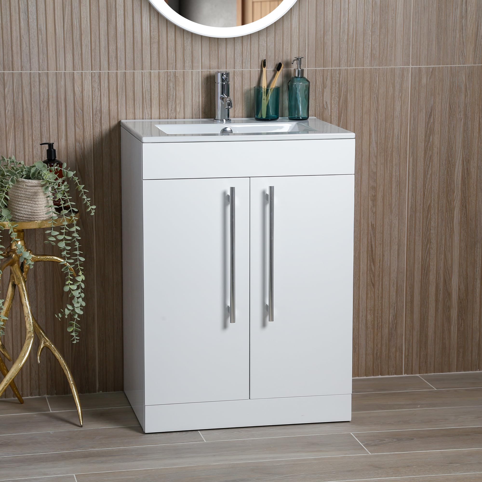 Valta 615mm Vanity Unit Fully Assembled Includes Ceramic Basin Sink ...