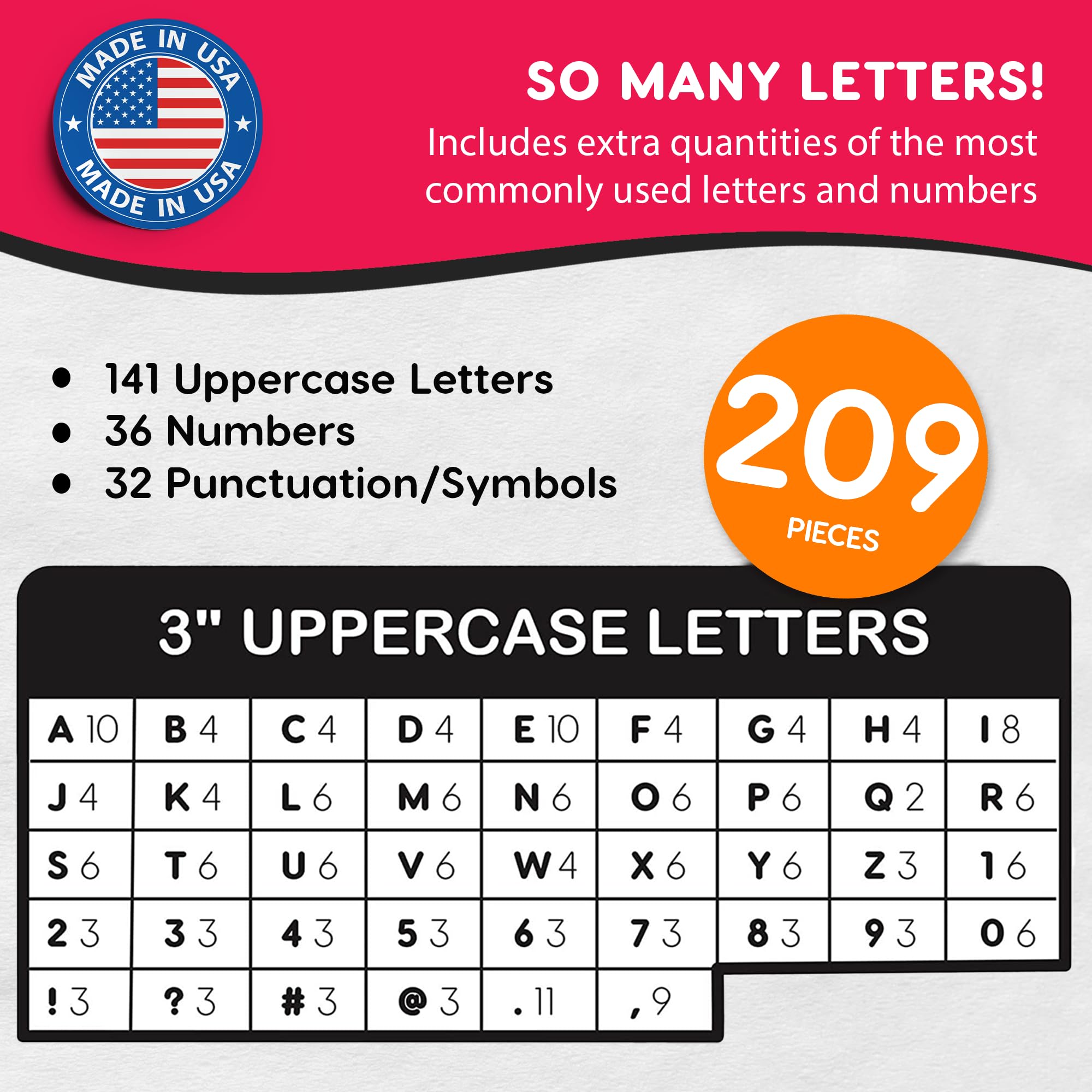 Snapklik.com : 209 Pcs 3" Red Bulletin Board Letters & Numbers, Capital ...