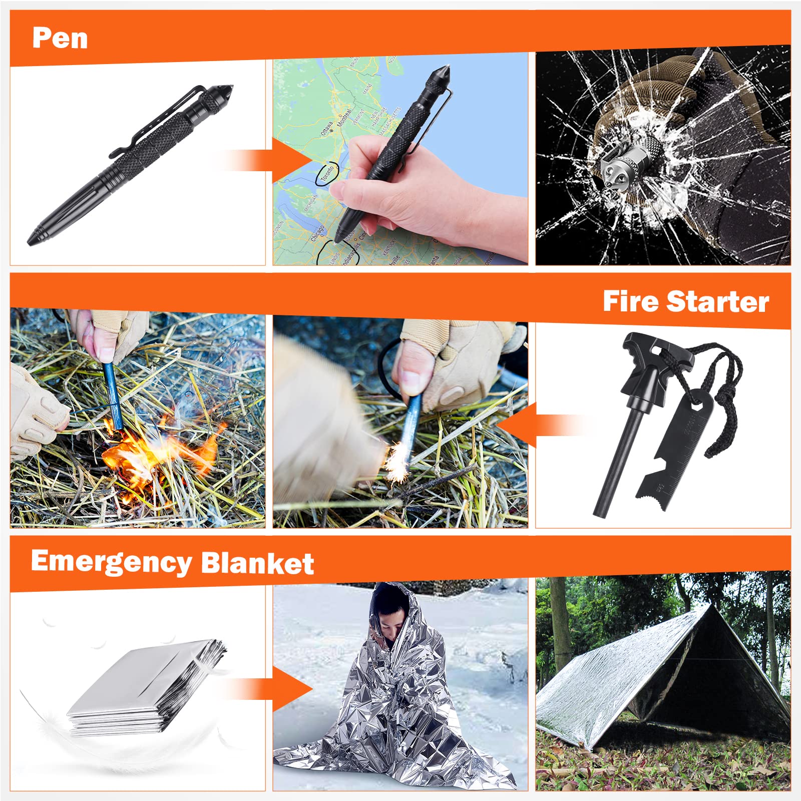 Snapklik.com : Emergency Survival Kit, 12 In-1 Outdoor Survival Gear ...