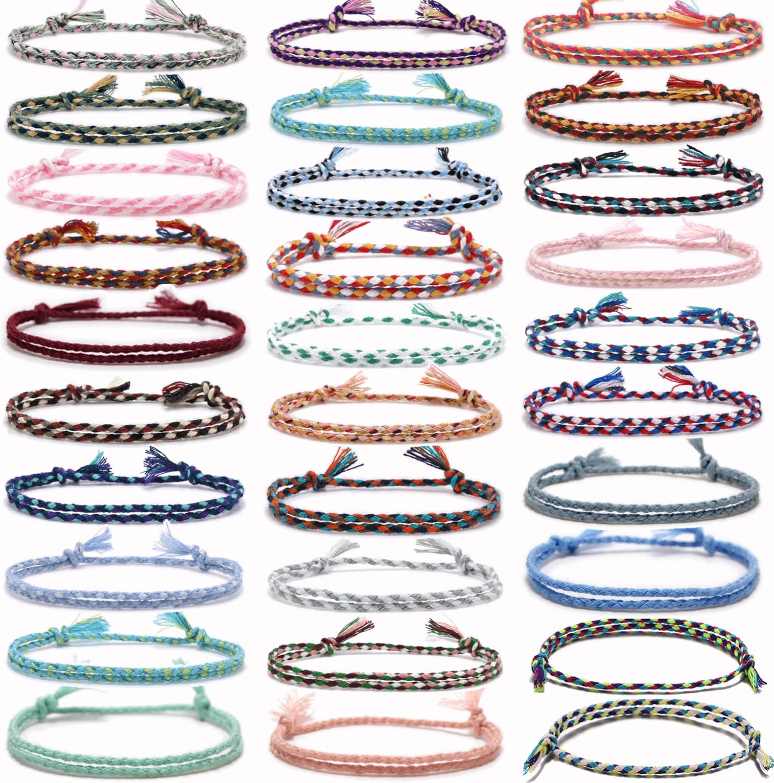 Amazon.com: Hotop 30 Pcs Handmade Braided String Bracelets Bulk Rainbow ...