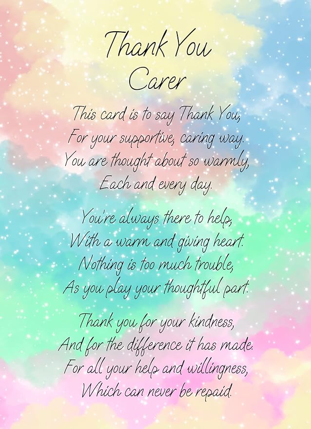 Thank You Poem Verse Card for Carer : Amazon.co.uk: Stationery & Office ...