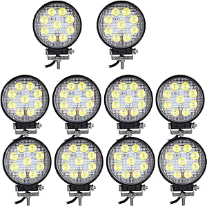 RIGIDON 10 Pcs Faro da Lavoro Led, Rotondo 4 Pollici 10 cm 27W Spot Luci di Lavoro a Led, Fari ...