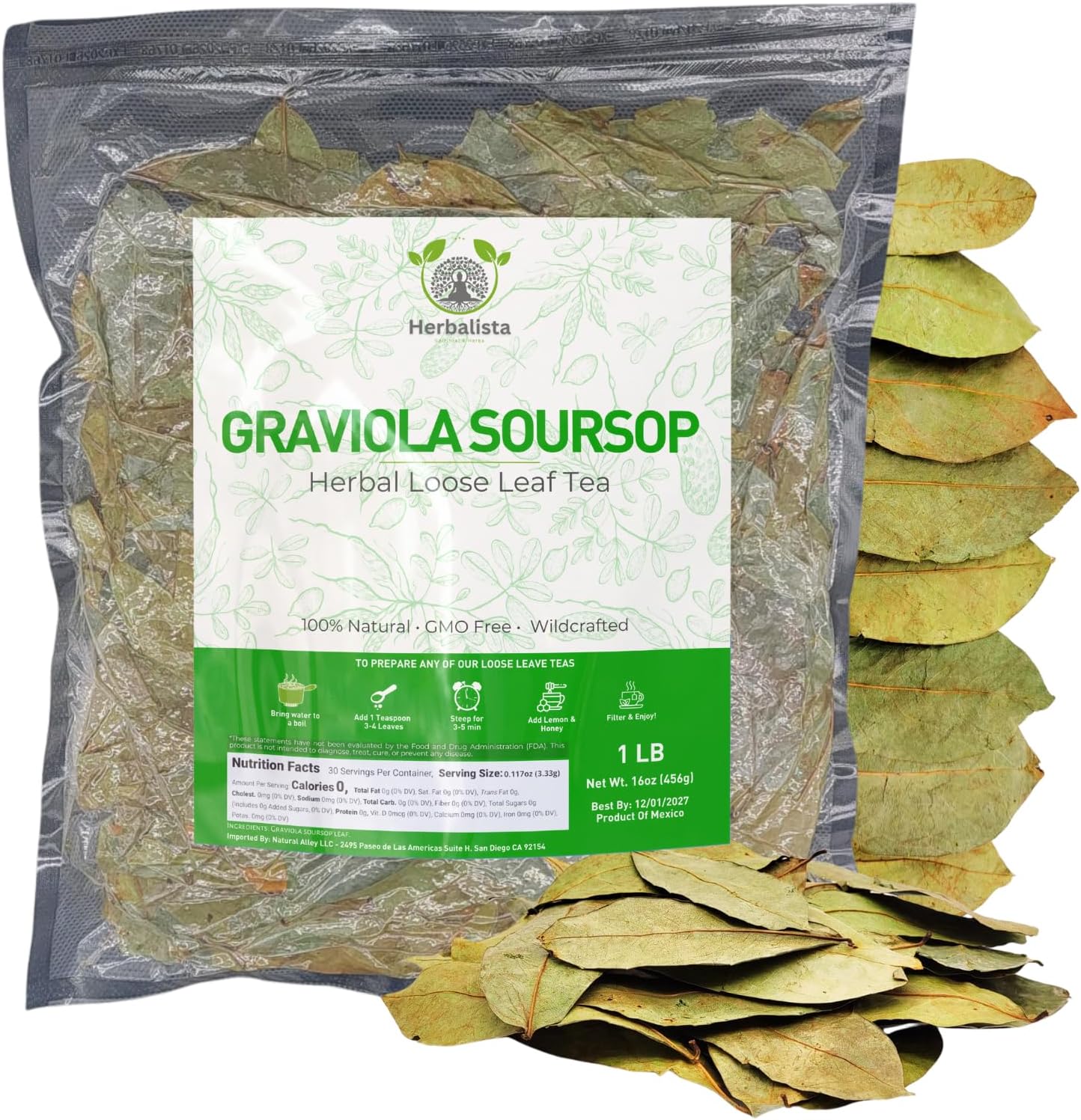 Amazon.com : Herbalista - Premium Whole Dried Graviola Soursop Leaf ...