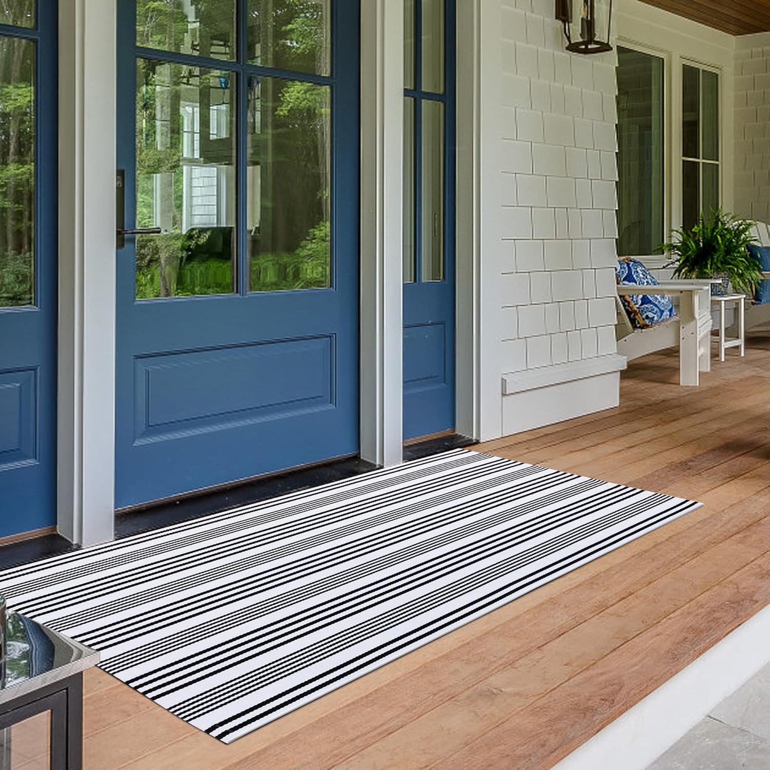 Amazon.com: joycloth Black and White Striped Doormat 2 x 4.3 ft Front ...