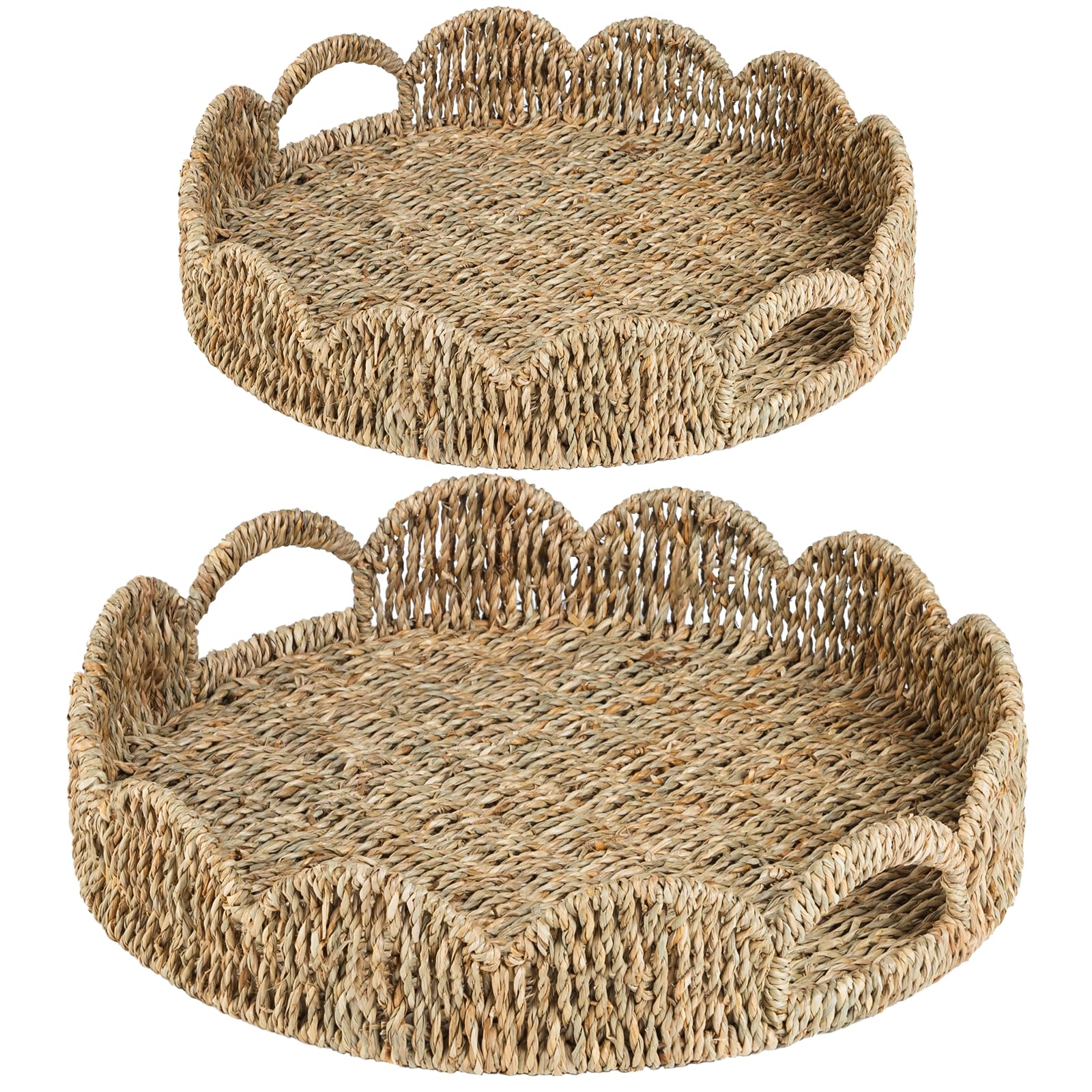 Amazon.com: ATEDIR Scalloped Serving Tray, 2-Pack Scalloped Woven Round ...
