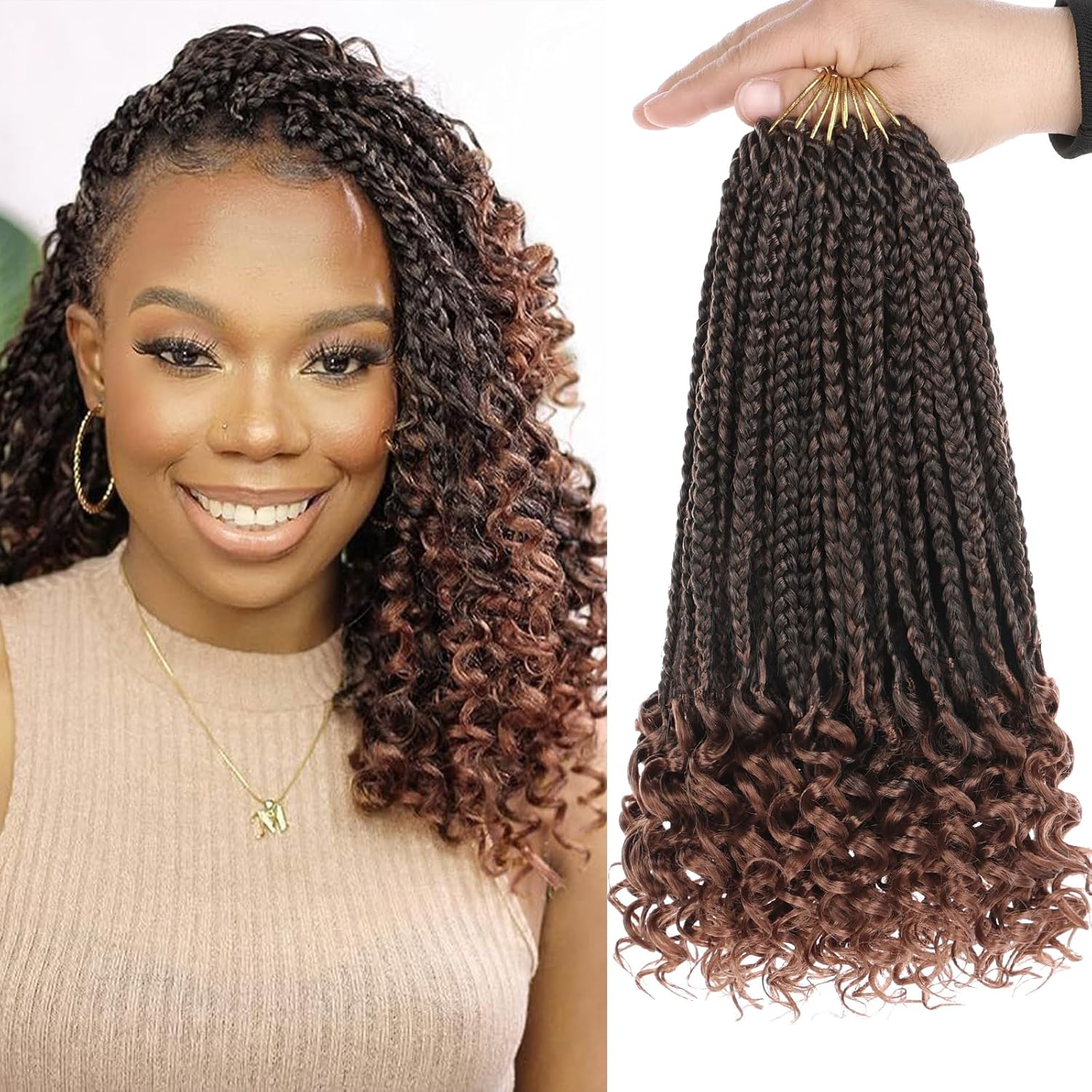Amazon.com : 10 Inch Box Braids Crochet Hair with Curly Ends 8 Packs ...