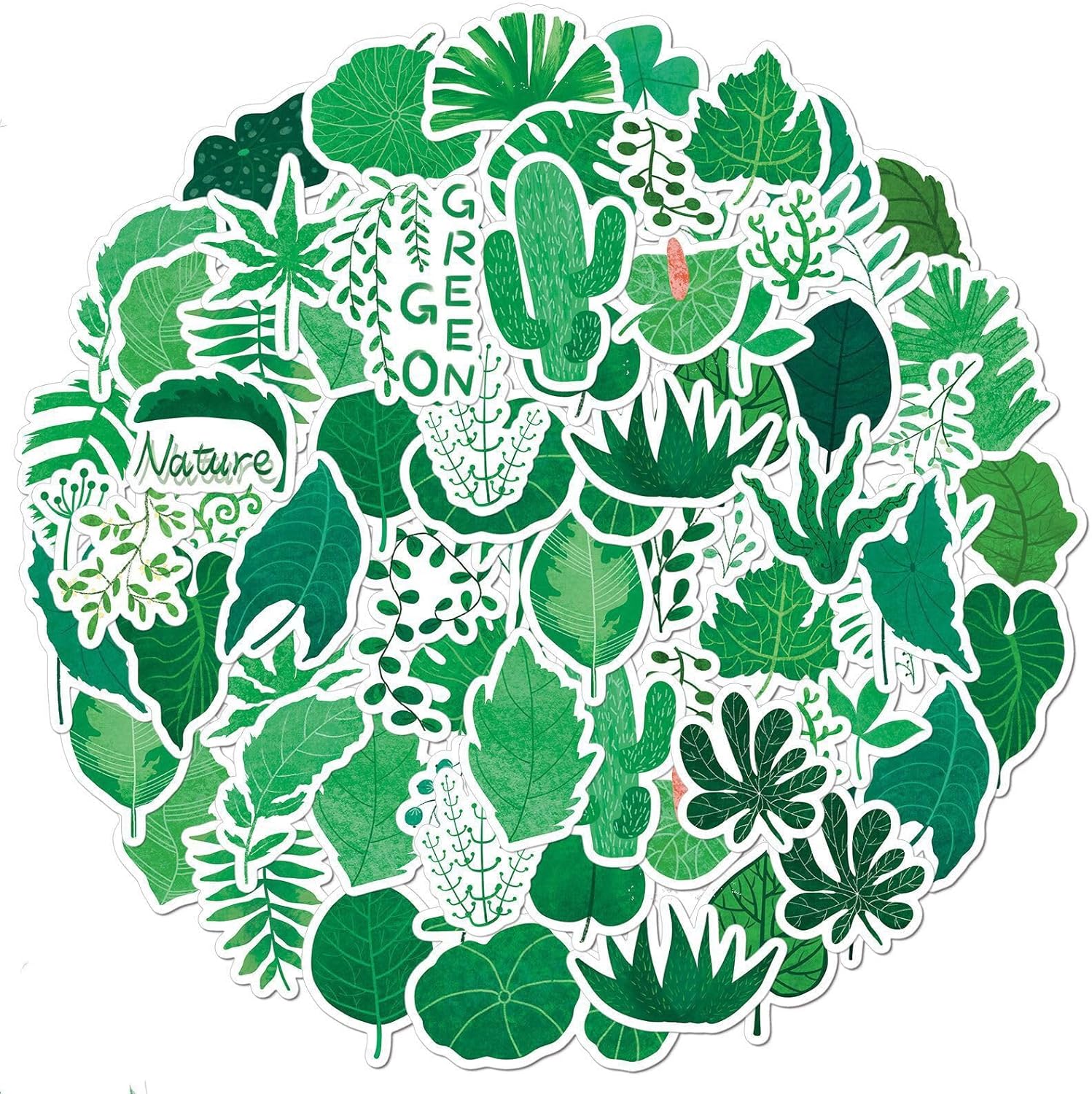 Amazon.com: 50 Pieces Green Plant Stickers Fresh Green Leaf Water ...