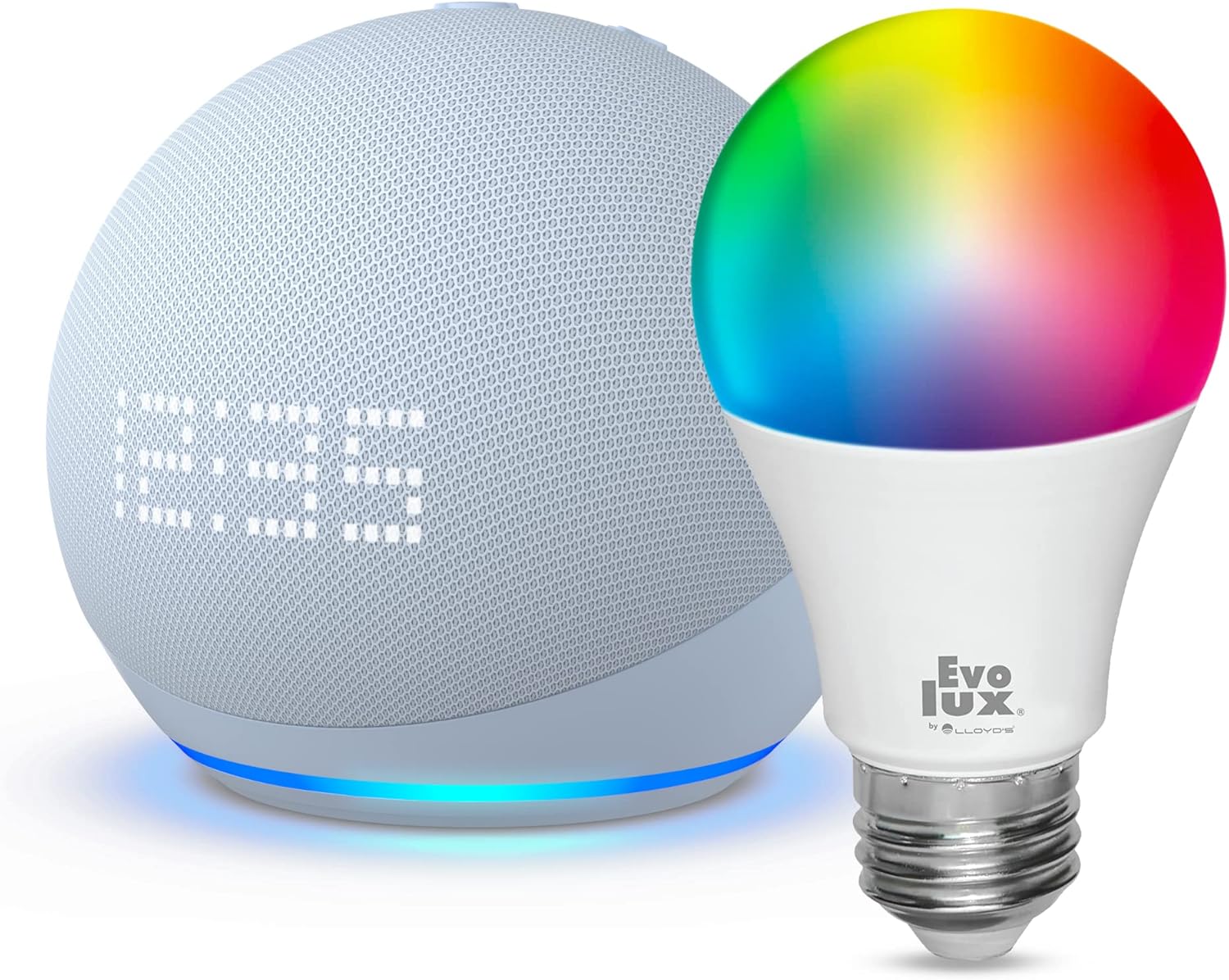 Nuevo Echo Dot con Reloj (5.ª gen) con Evolux de Lloyds Foco Inteligente, Multicolor | Azul ...