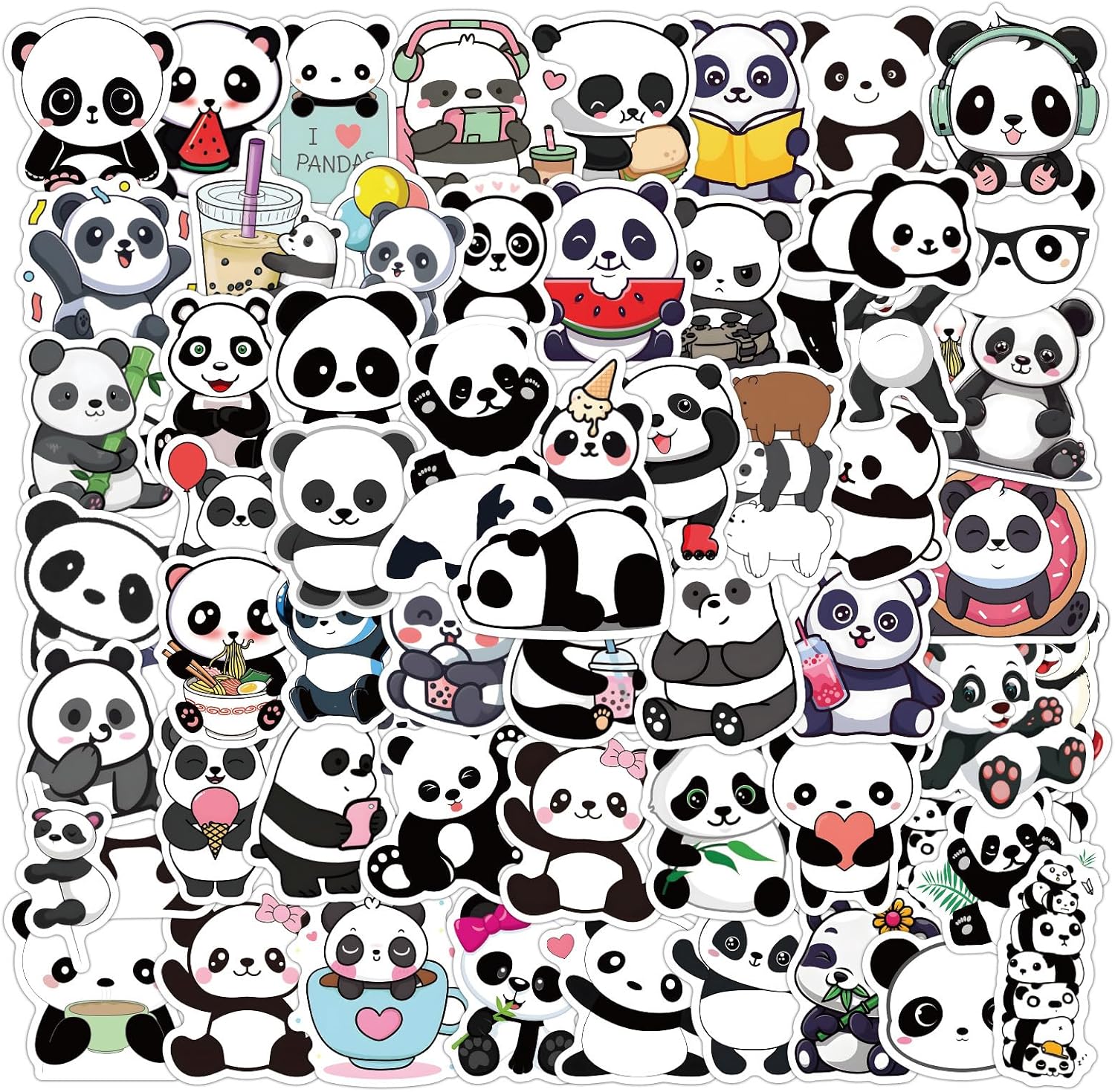 Amazon.com: 50Pcs Panda Stickers Cute Cartoon Animal Stickers for Kids ...