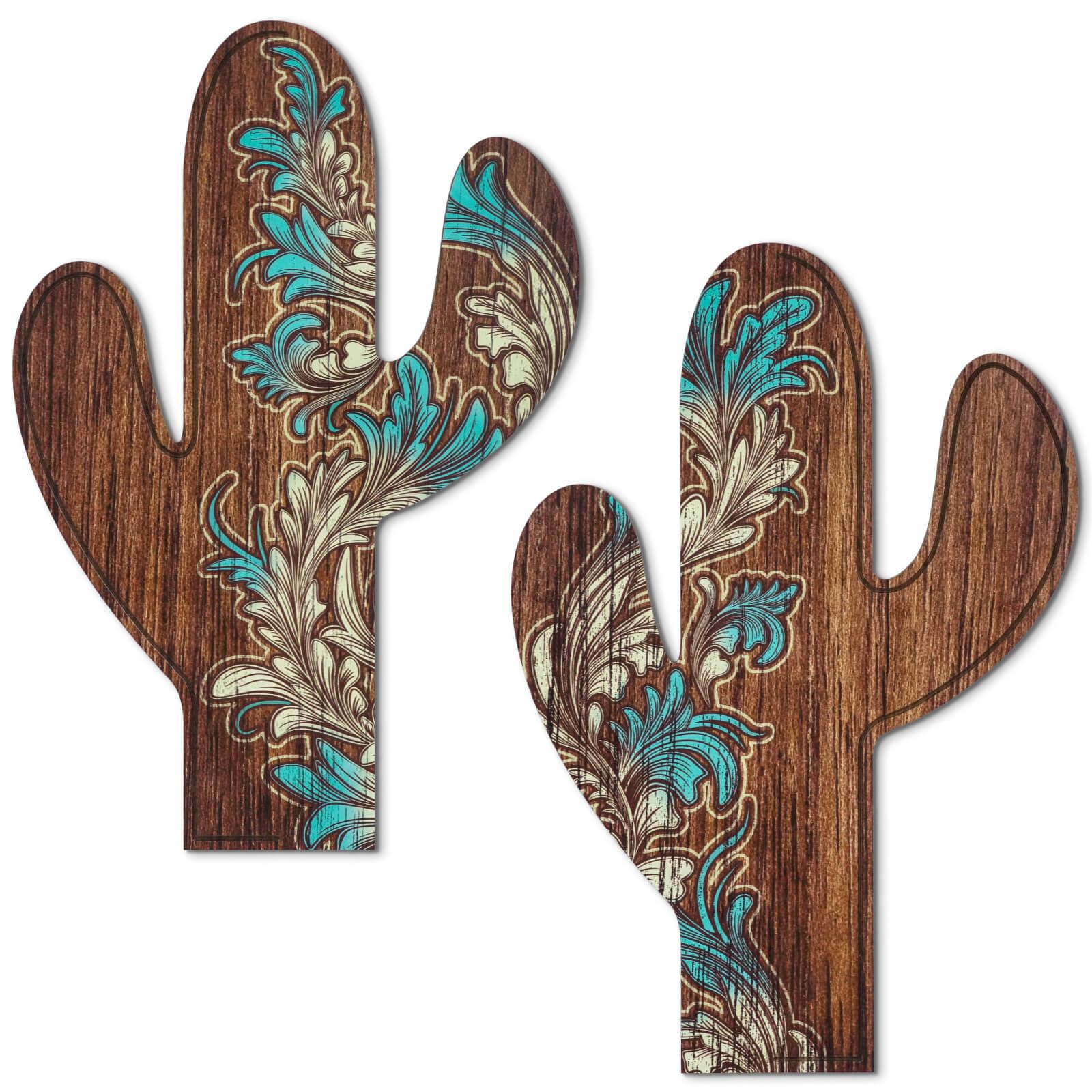 Amazon.com: Putuo Decor 2pcs Wood Cactus Art Boho Western Wall Decor ...