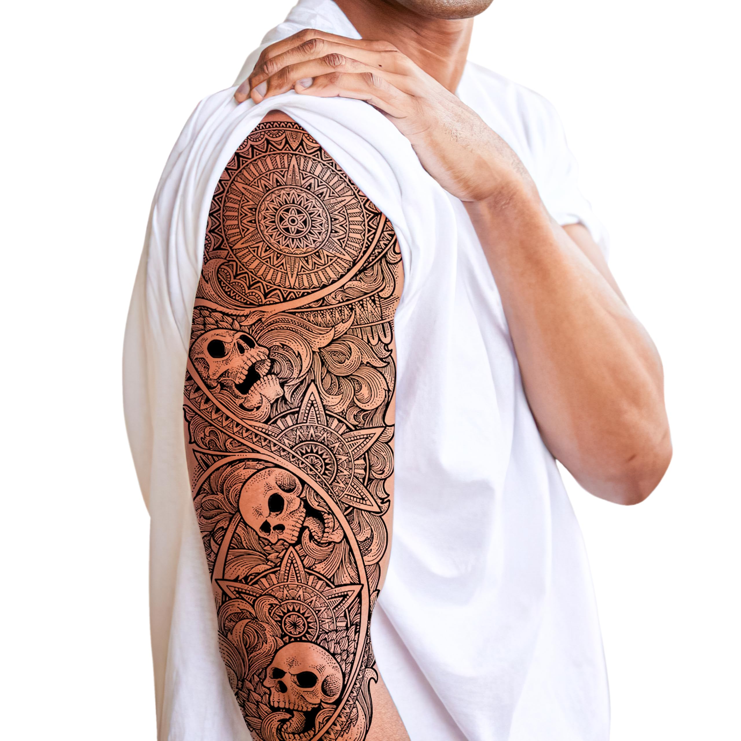 Tatodays temporary tattoo full arm skulls gothic stick on body art ...