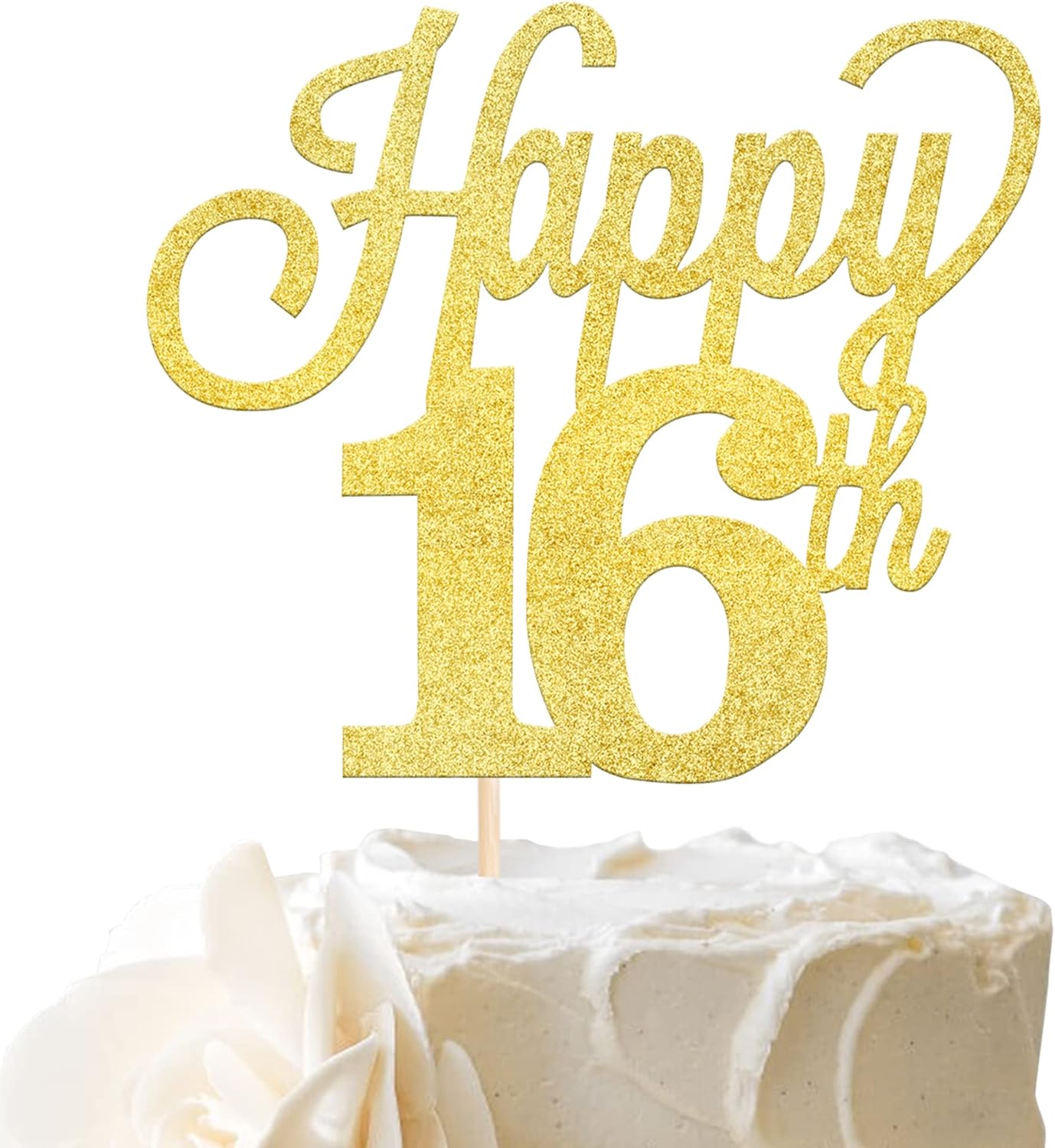 Amazon.com: 1 Pack Happy 16th Cake Topper Black Glitter Number 16 ...