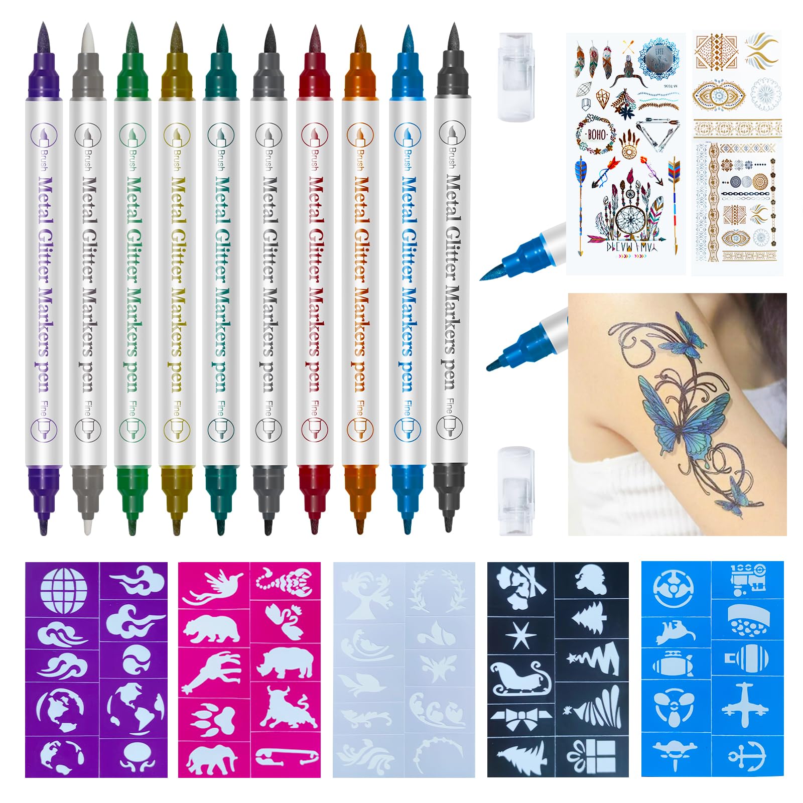 Amazon.com : HYDTRMY Temporary Tattoo Markers for Skin, 10 Colors ...