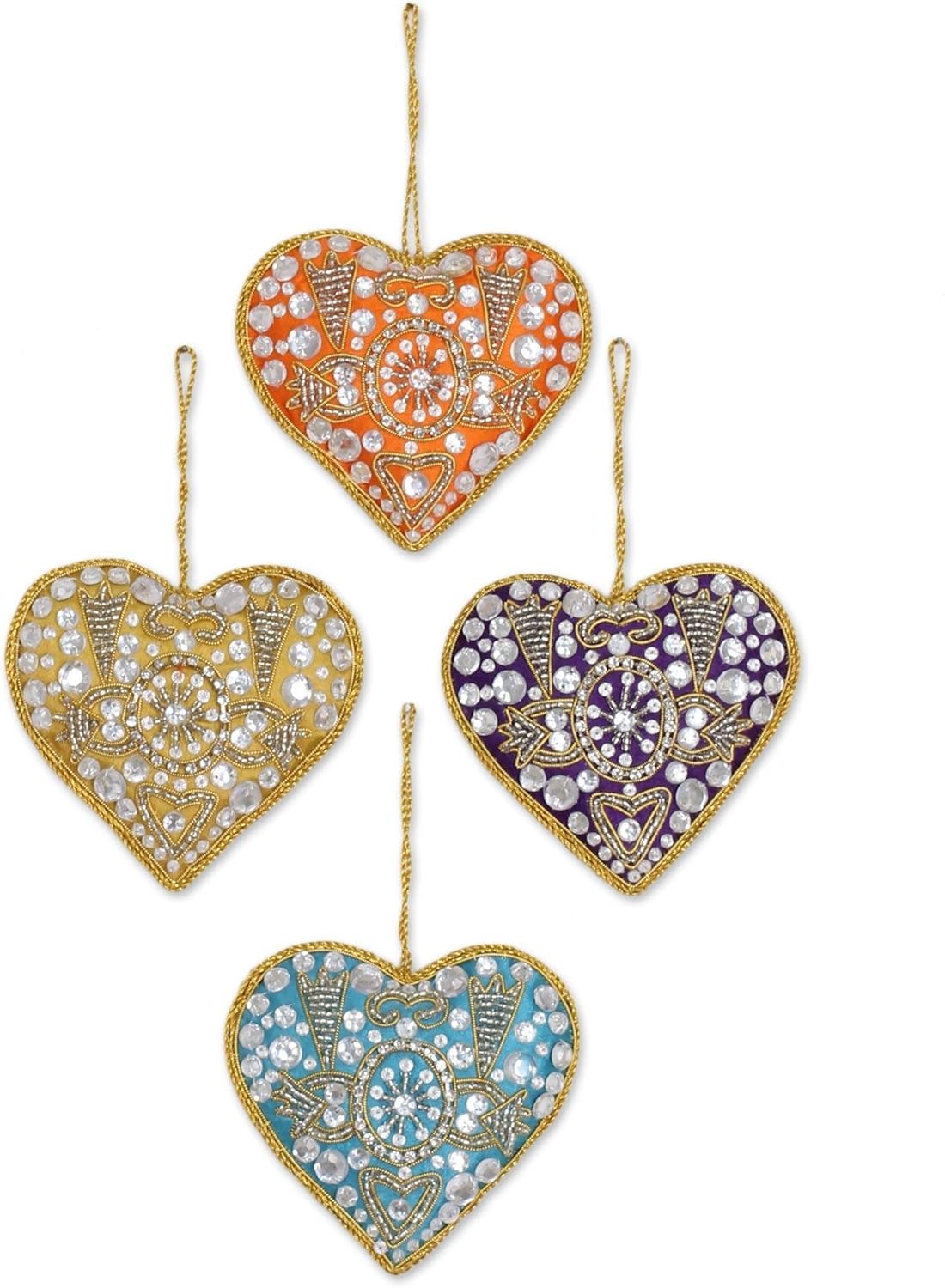 Amazon.com: NOVICA Heart Shaped Embroidered Beaded Hanging Holiday Tree ...