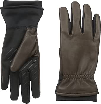 UR Men's Stretch Insert Cuff with Leather Touchscreen Glove, Brown ...