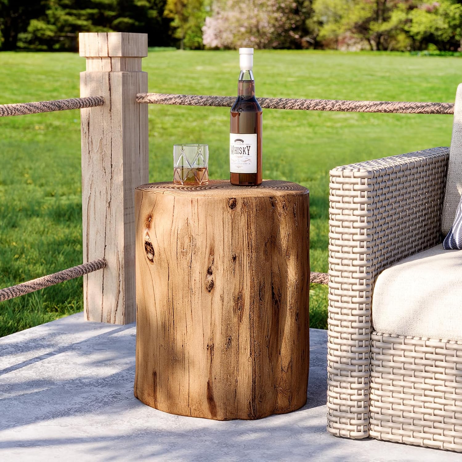 Amazon.com : HOMPUS Concrete Outdoor Side Table Tree Stump Modern Round ...
