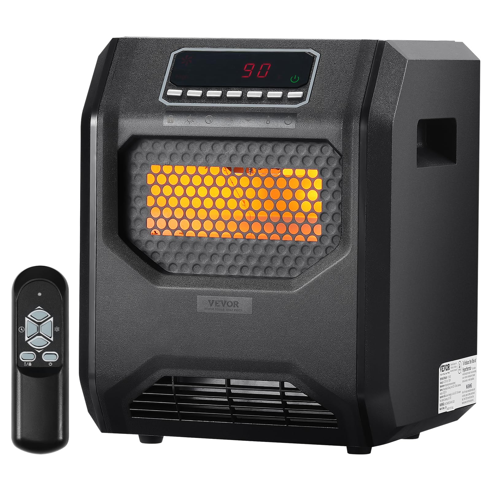 VEVOR Infrared Heater, 1500W Remote Control Electric Space Heater, LED ...