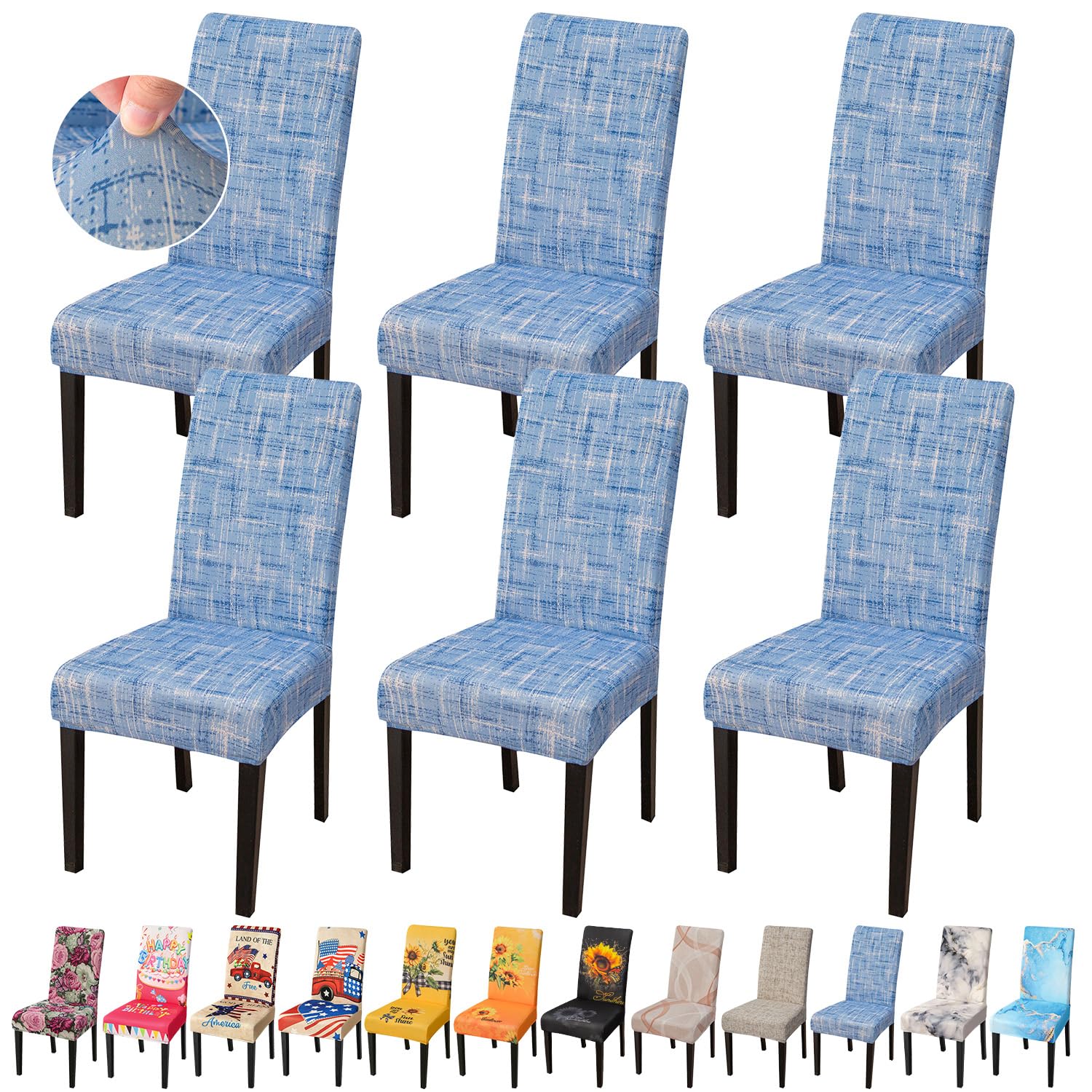 Amazon.com: JQinHome Blue Chair Covers for Dining Room Set of 6, High ...