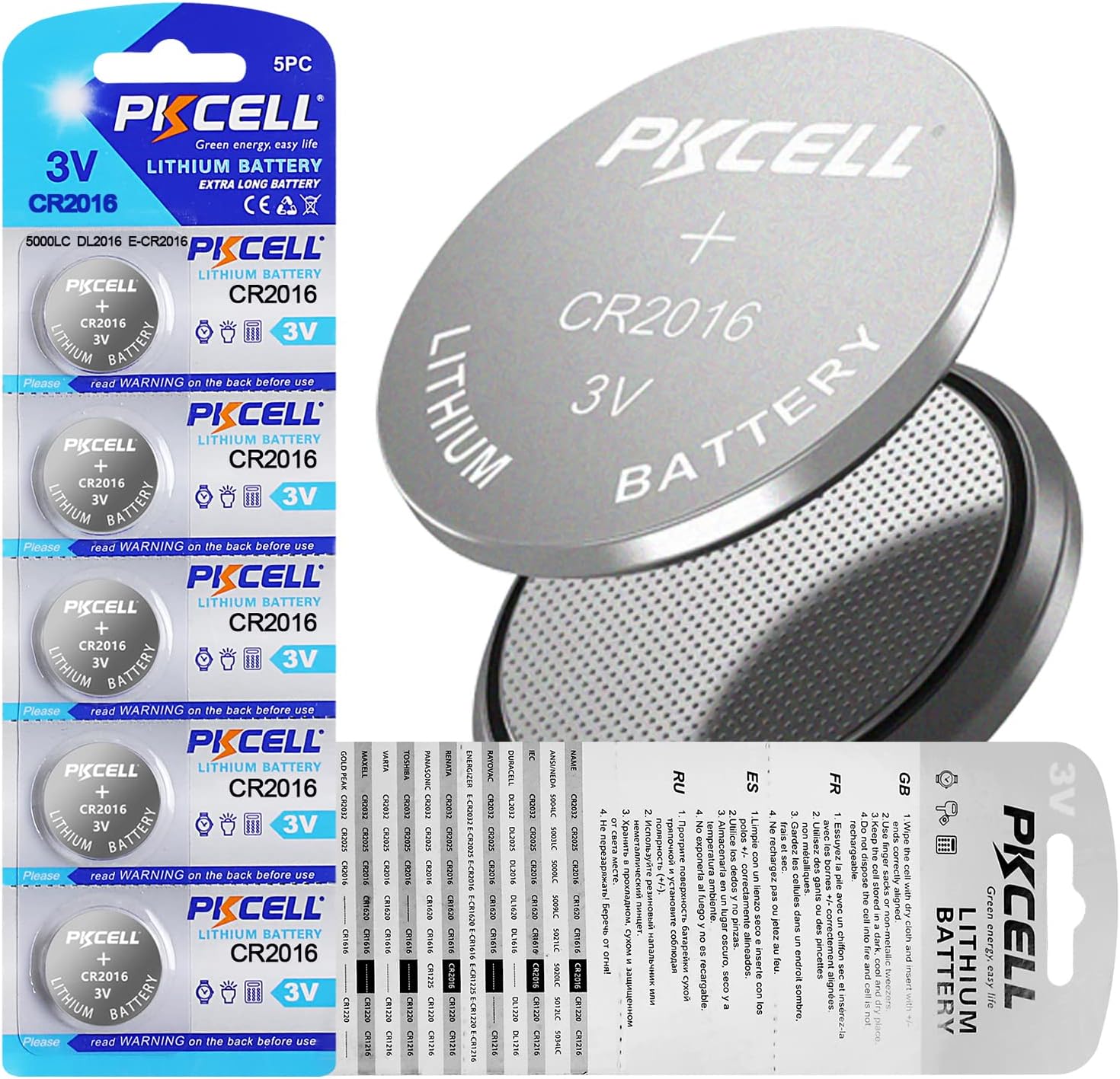 Amazon.com: PKCELL 5-Count CR2016 Battery,3V Lithium Coin Cell Battery ...