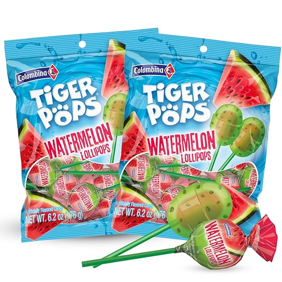 Amazon.com : Colombina Tiger Pops Watermelon Lollipops Pack - Color ...