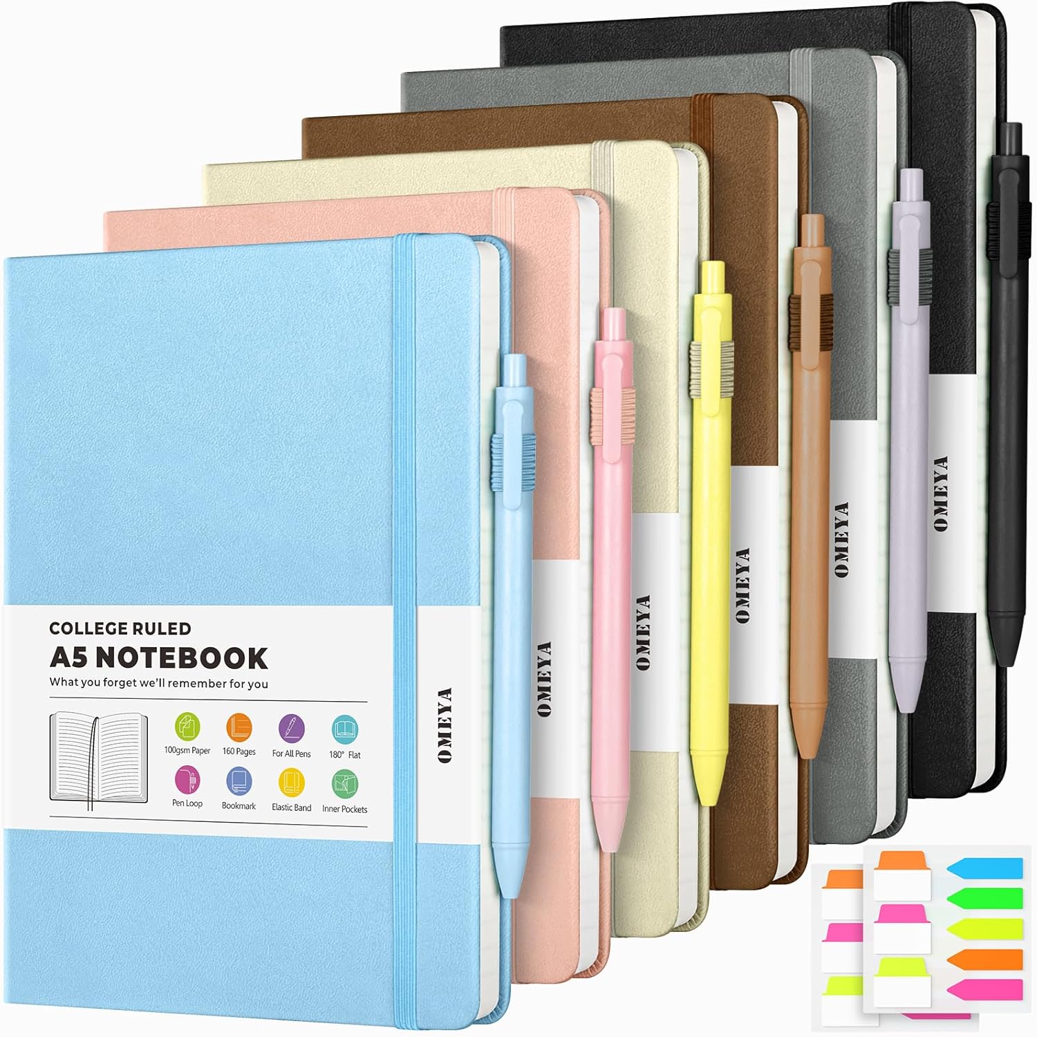 6 Pack Journal Notebooks for Work with 6 Pens, A5 Hardcover Notebook ...