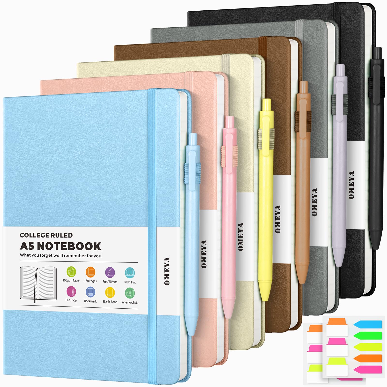 6 Pack Journal Notebooks for Work with 6 Pens, A5 Hardcover Notebook ...