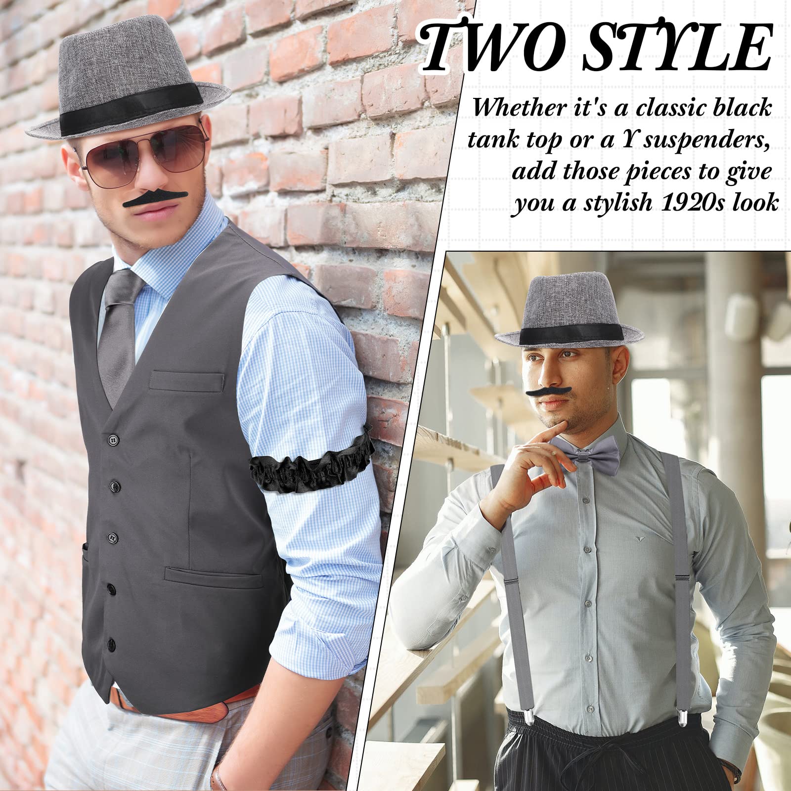 Hercicy 1920s Men's Costume Accessories Set, Gangster Vest Fedora Hat ...