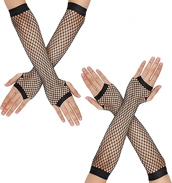 Amazon.com: 2 Pairs Fingerless Neon Fishnet Gloves Long Fishnet Mesh ...