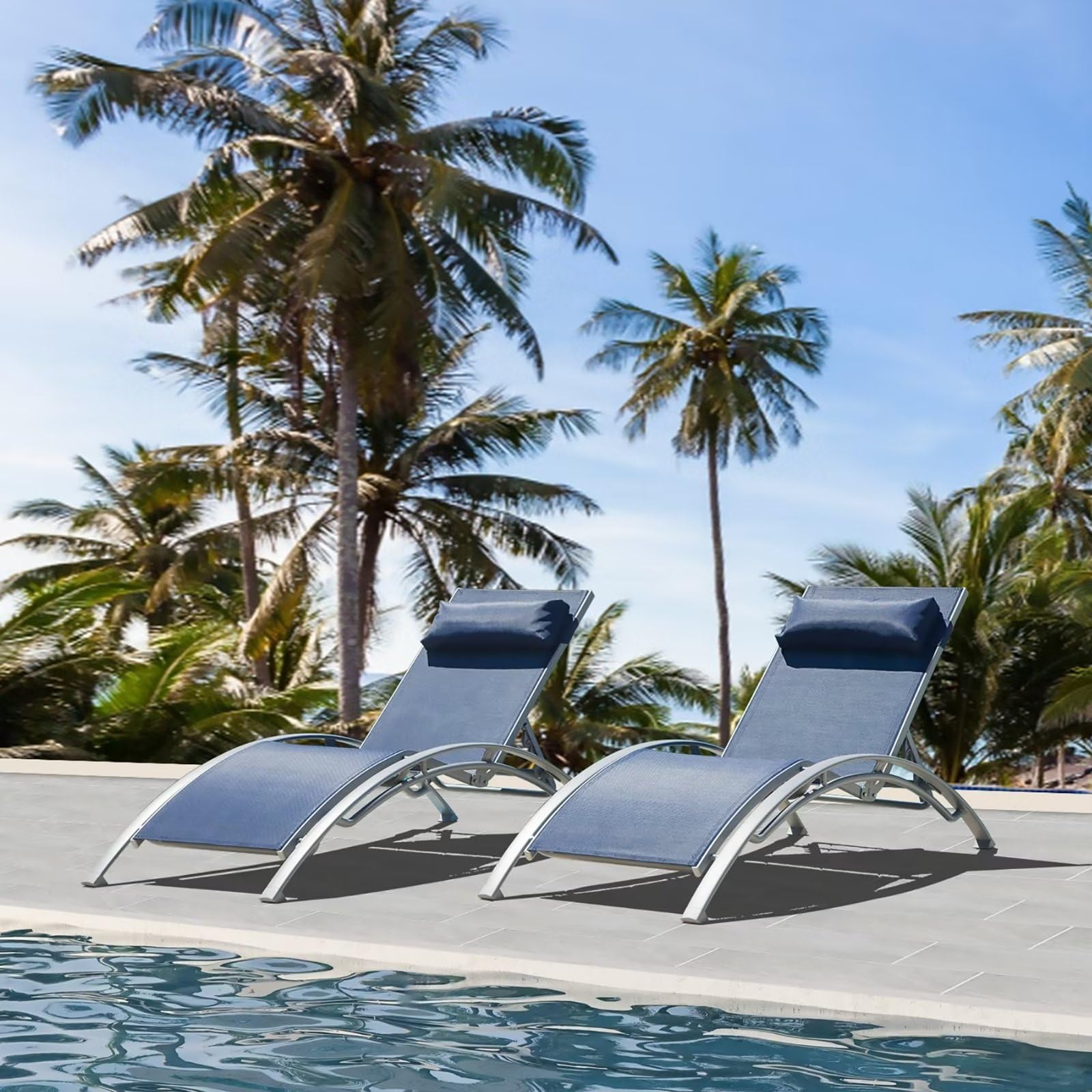 Amazon.com: Domi Pool Lounge Chairs Set of 2, Adjustable Aluminum ...