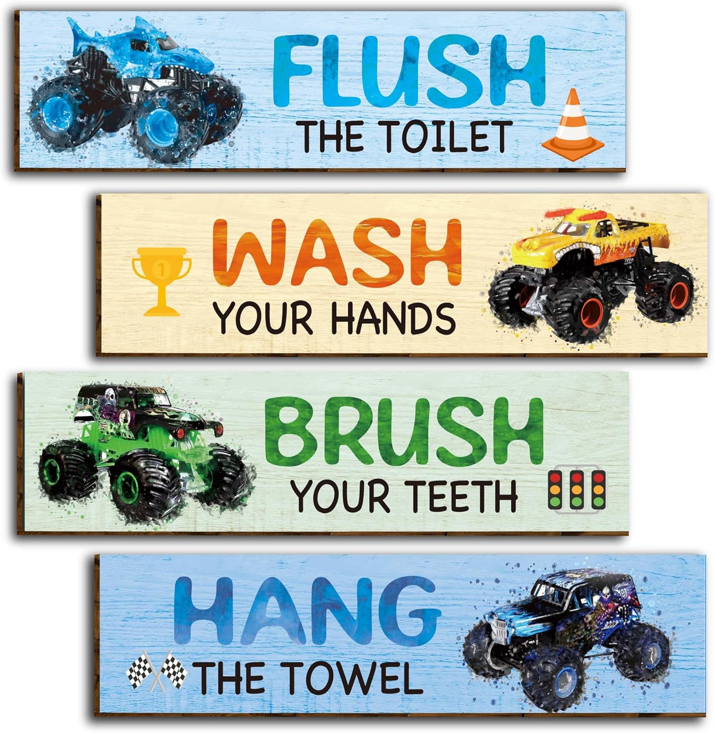 Amazon.com: 4 Pcs Watercolor Racing Car Bathroom Wall Decor Signs Funny ...