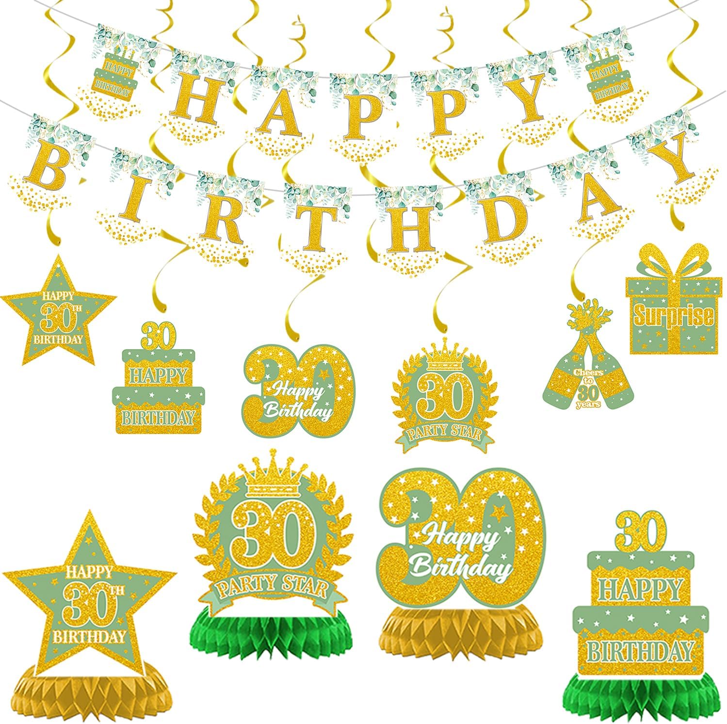 Amazon.com: 30th Birthday Banner Decorations Kit for Women Men, Sage ...