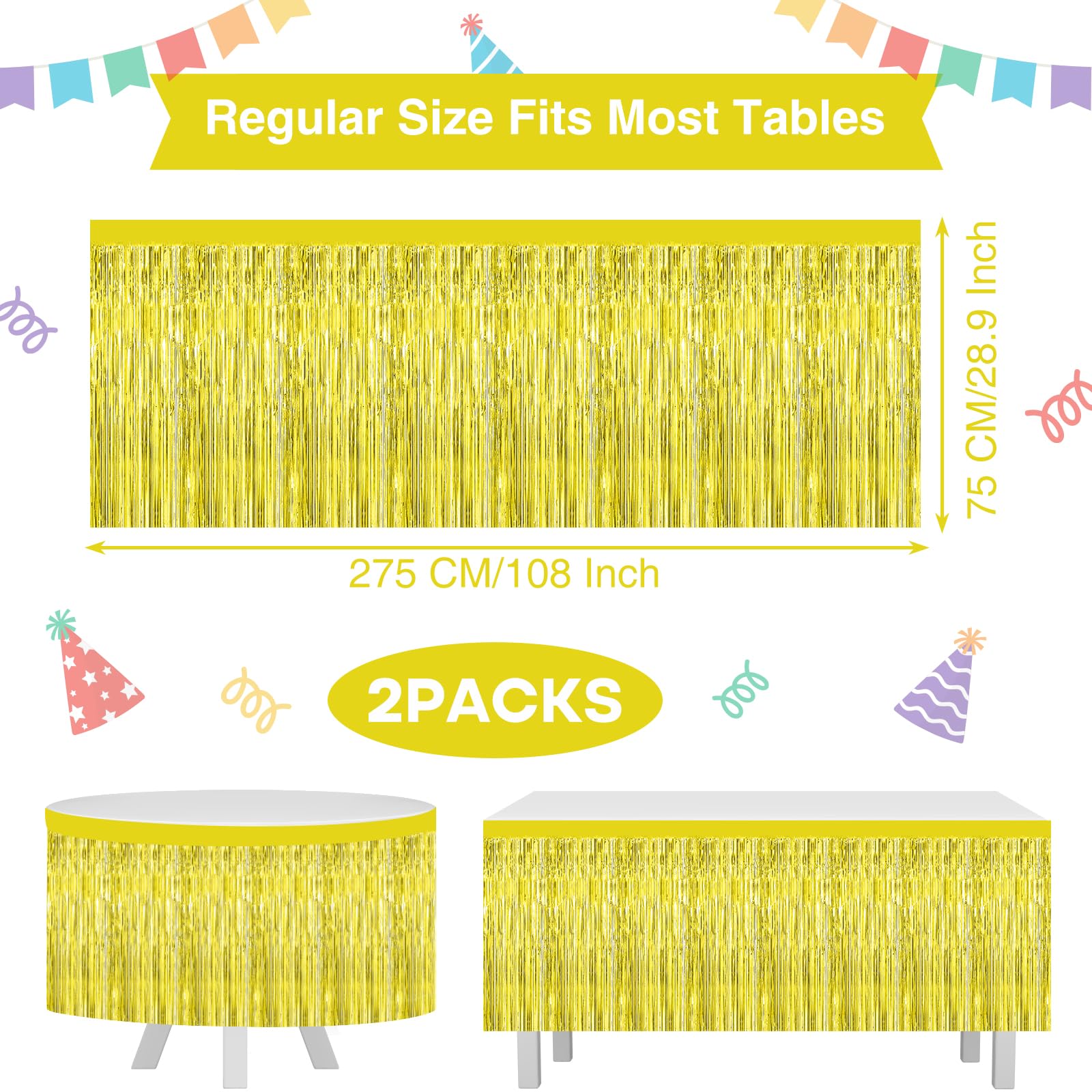 Snapklik.com : 2 Pack 29.5x108 Inch Gold Foil Fringe Tinsel Table ...