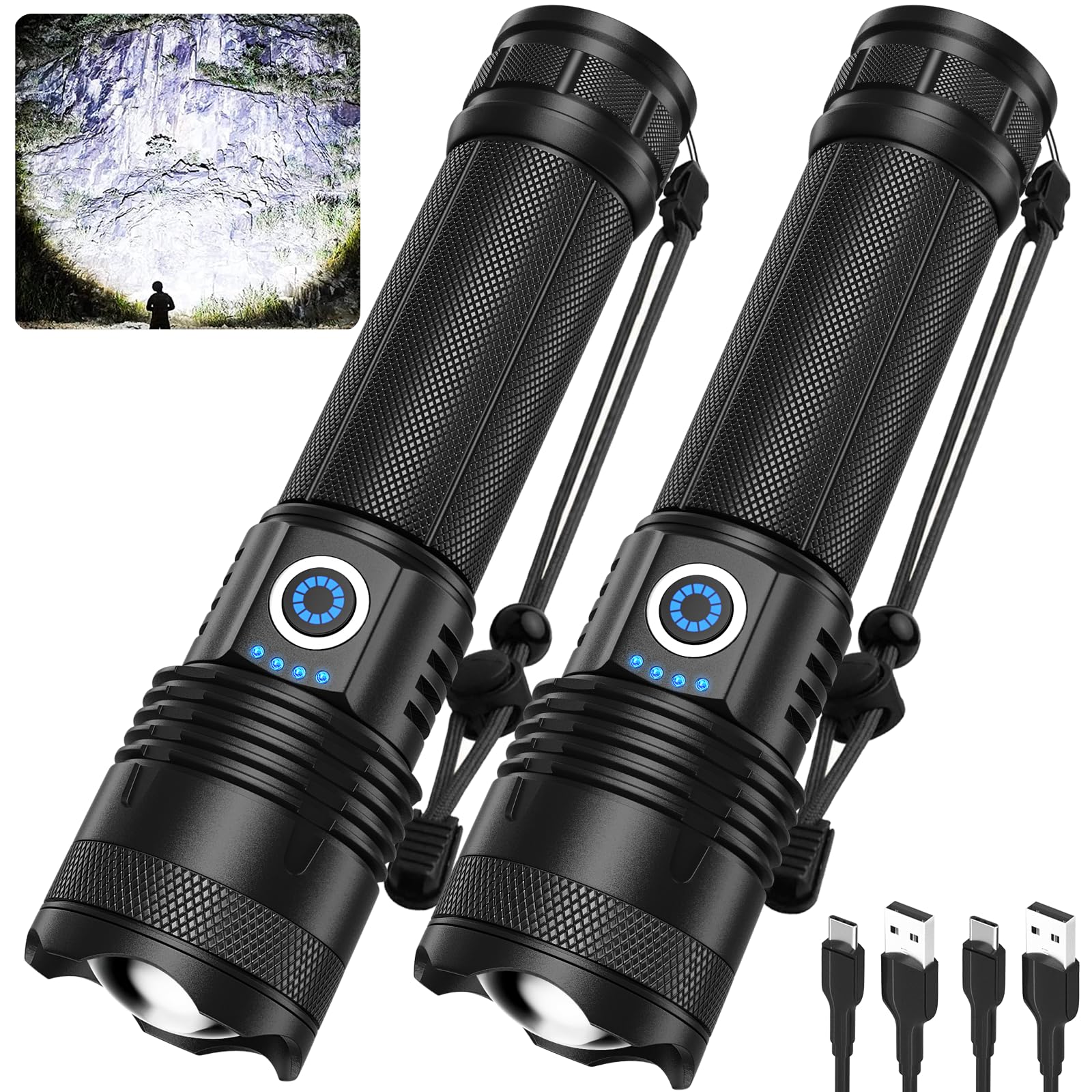 Rechargeable Flashlights High Lumens, 2 Pack 990000 Lumens Super Bright ...