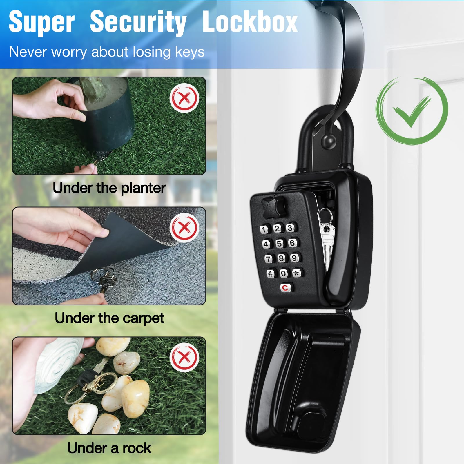 PAIRIER Key Safe with Removable Shackle, Key Lock Box Outdoor ...