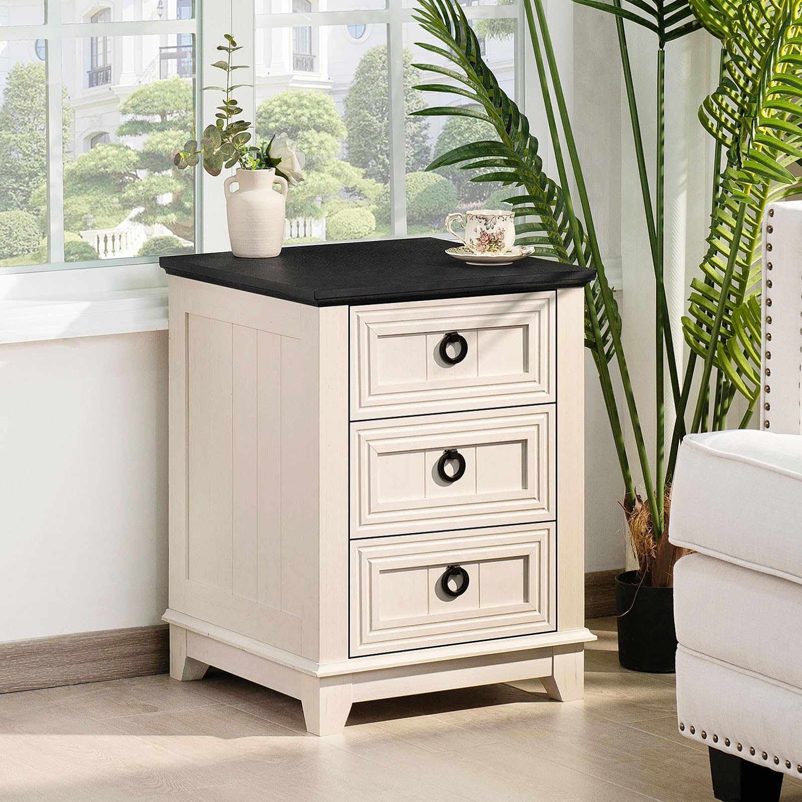 Amazon.com: Joaxswe Farmhouse Nightstand, 18 Inch End Table with 3 ...