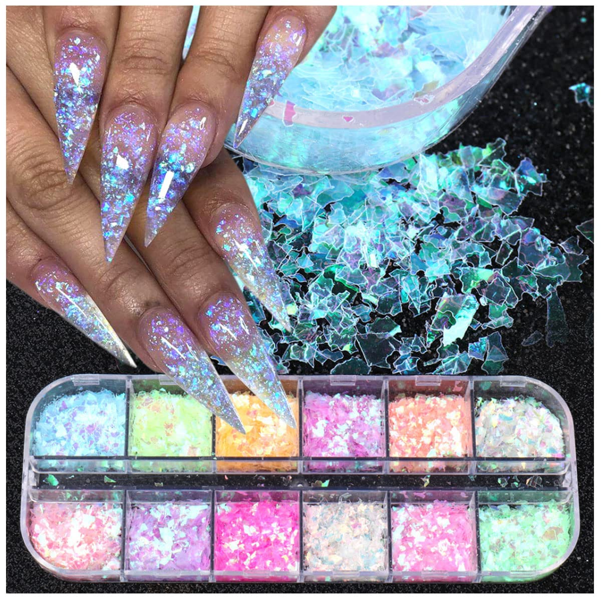 Amazon.com: 12 Colors Holographic Nail Art Glitter Sequins,Iridescent ...