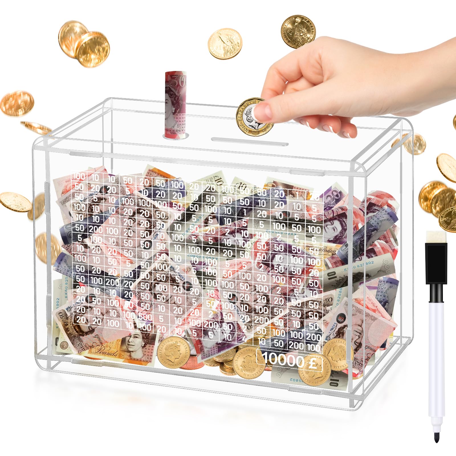 Kkluno Money Box Money Saving Box,Acrylic Clear Piggy Bank,Money Box ...